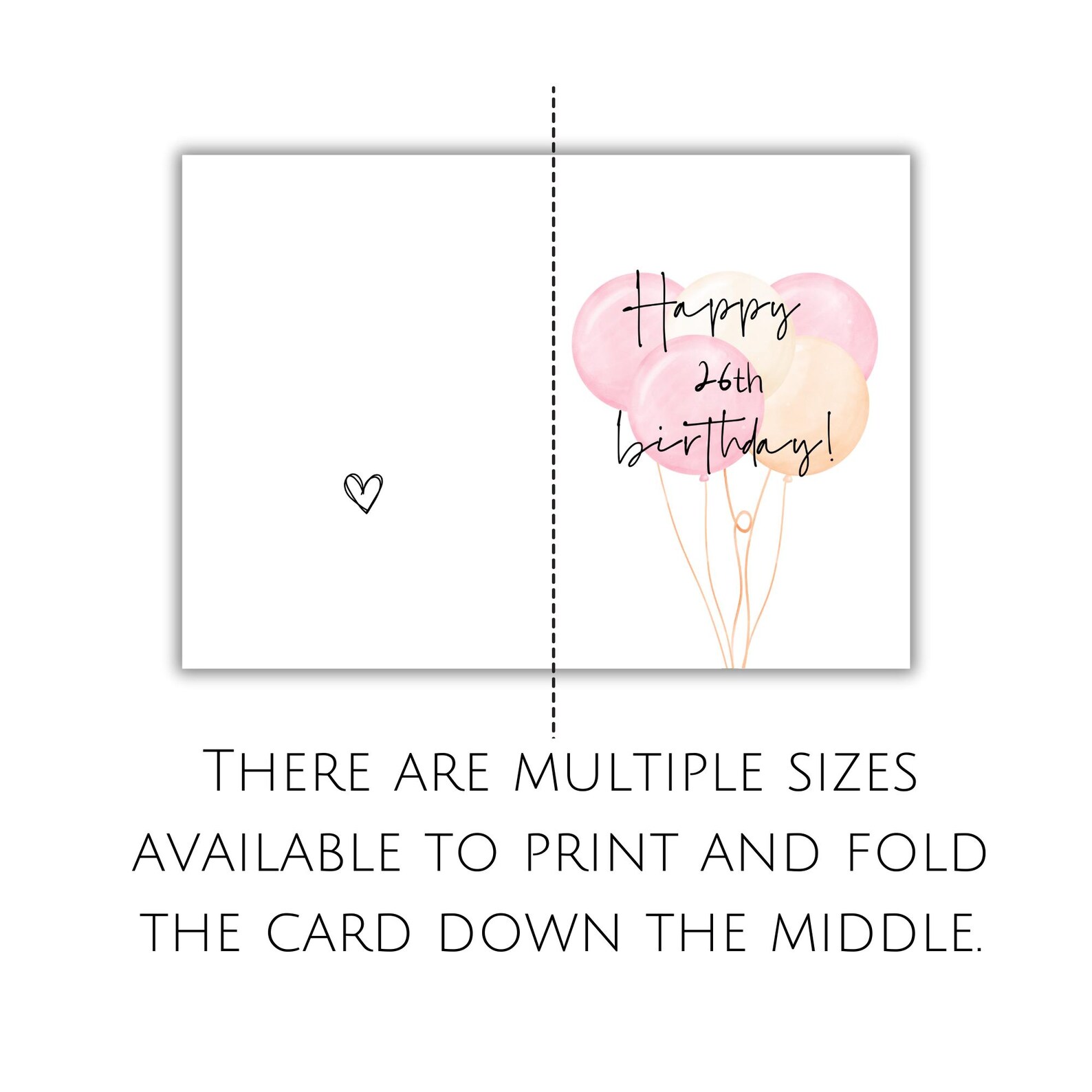 26th Birthday Card Printable Pink 26th Bday Card for Her 26 Year Old ...