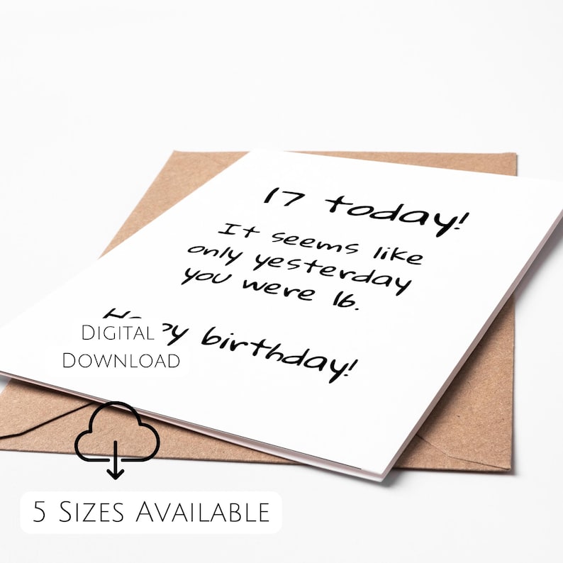 17th Birthday Card Printable Funny 17th Bday Card for Him or Her 17 ...