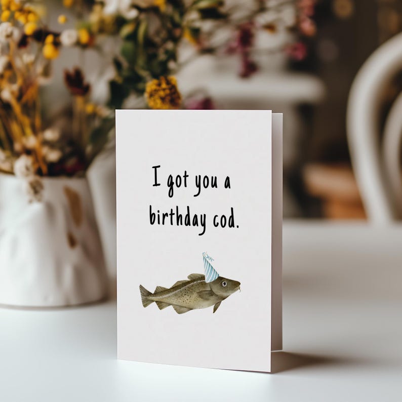 Birthday Cod Funny Printable Dad Joke Bday Card for Him Husband Fishing ...