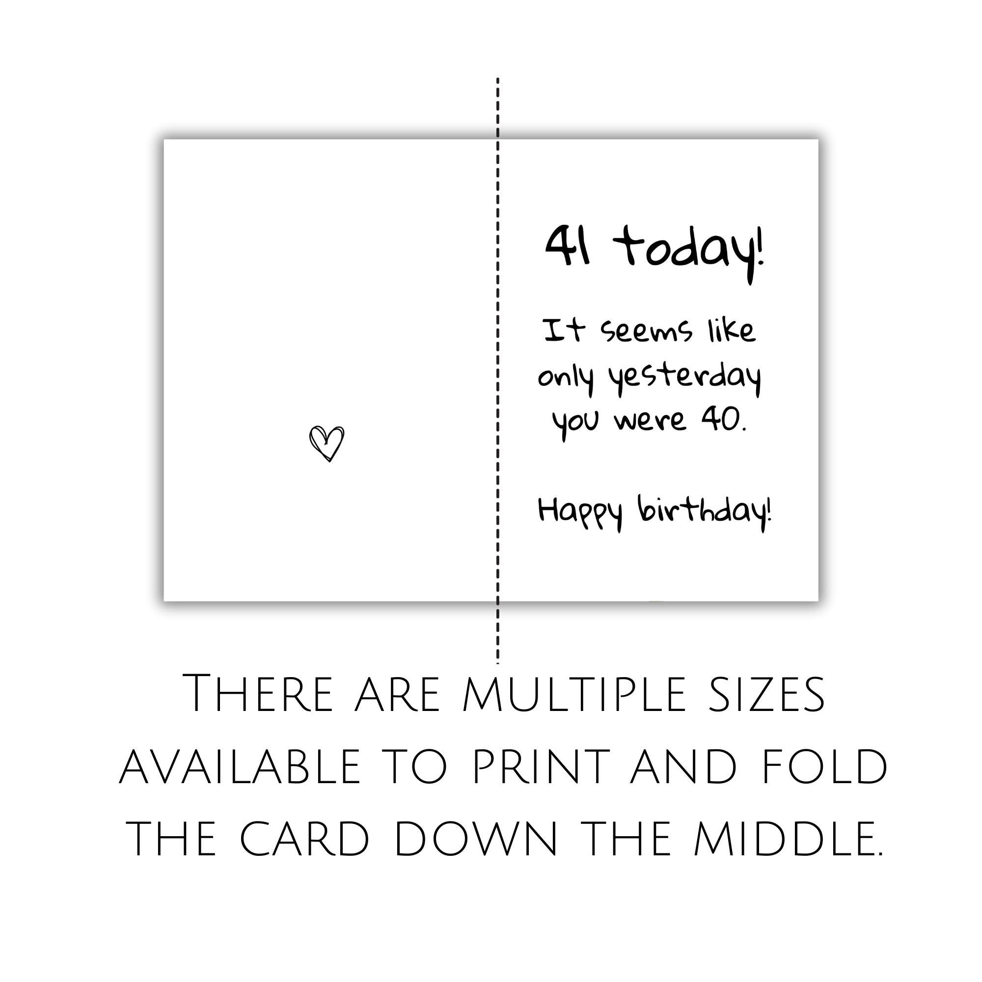 41st Birthday Card Printable Funny 41st Bday Card for Him or Her 41 ...