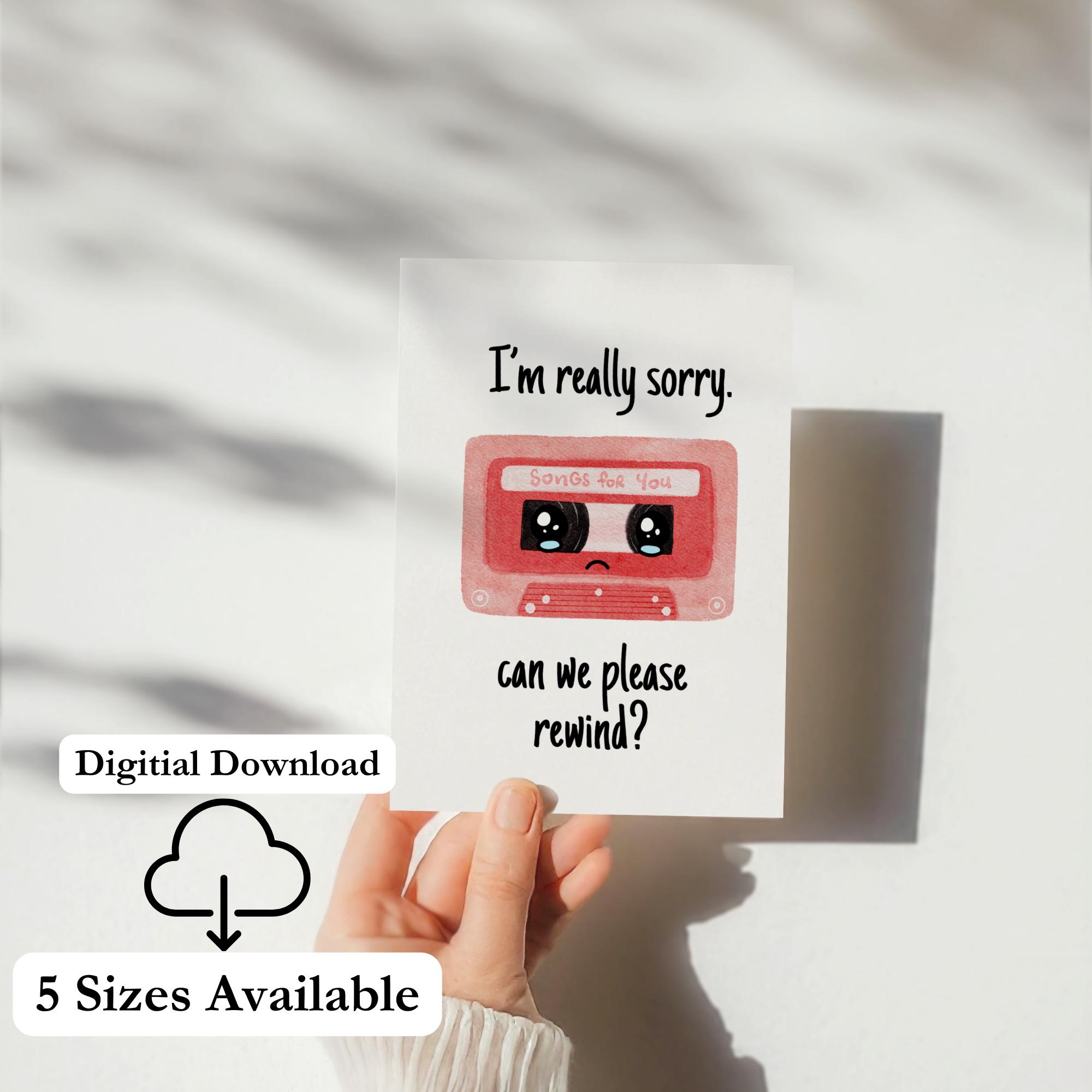 I'm Sorry Card Printable Forgive Me Card Rewind Cassette Tape Card ...