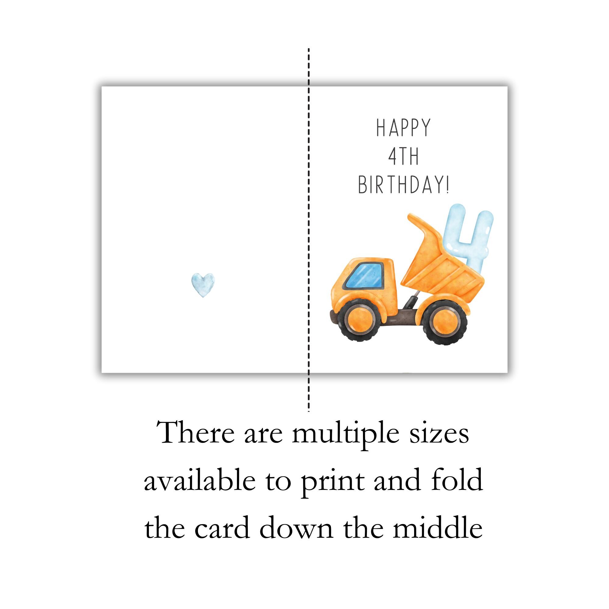 Boy 4th Birthday Card Print at Home 4 Years Old Printable Bday Card for ...