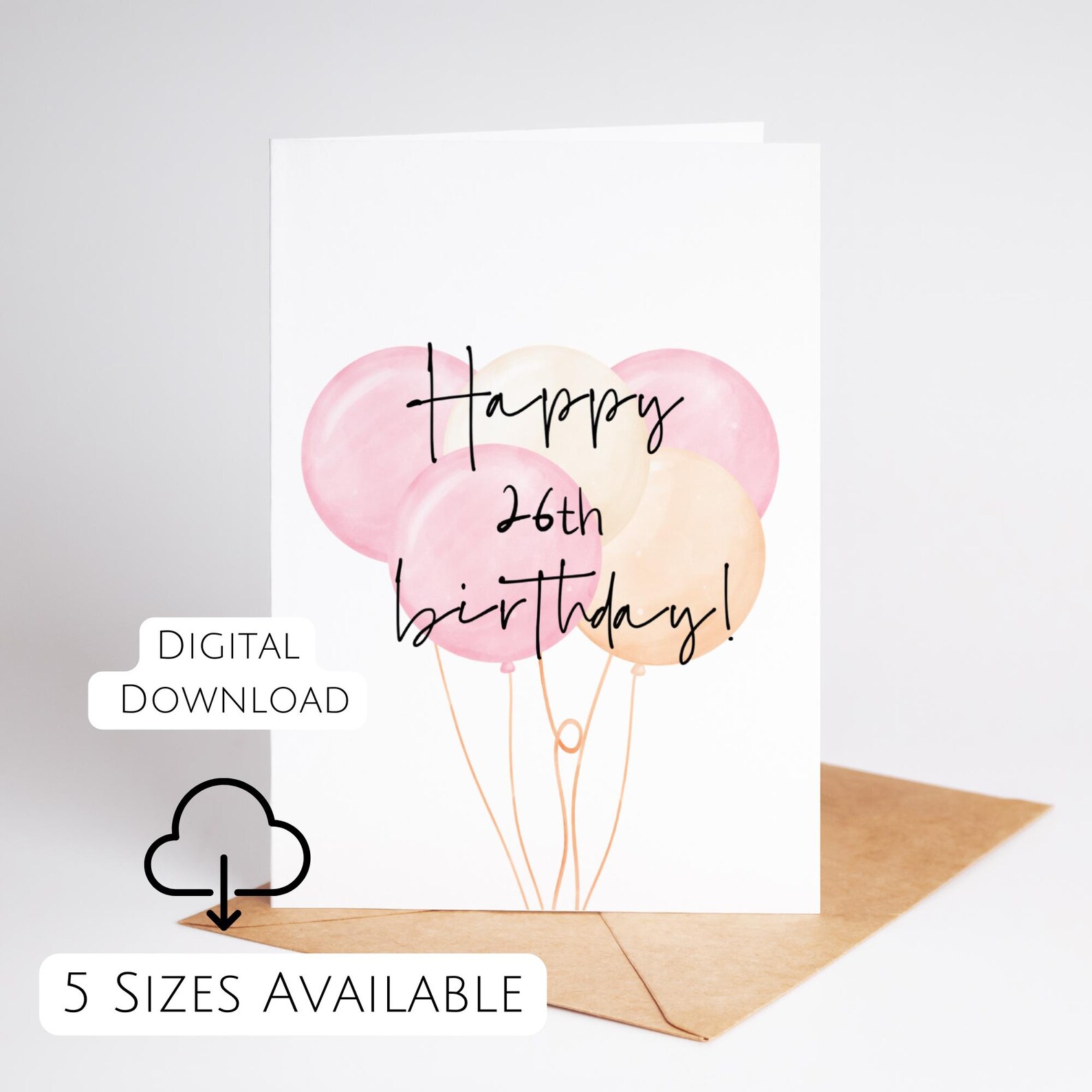 26th Birthday Card Printable Pink 26th Bday Card for Her 26 Year Old ...