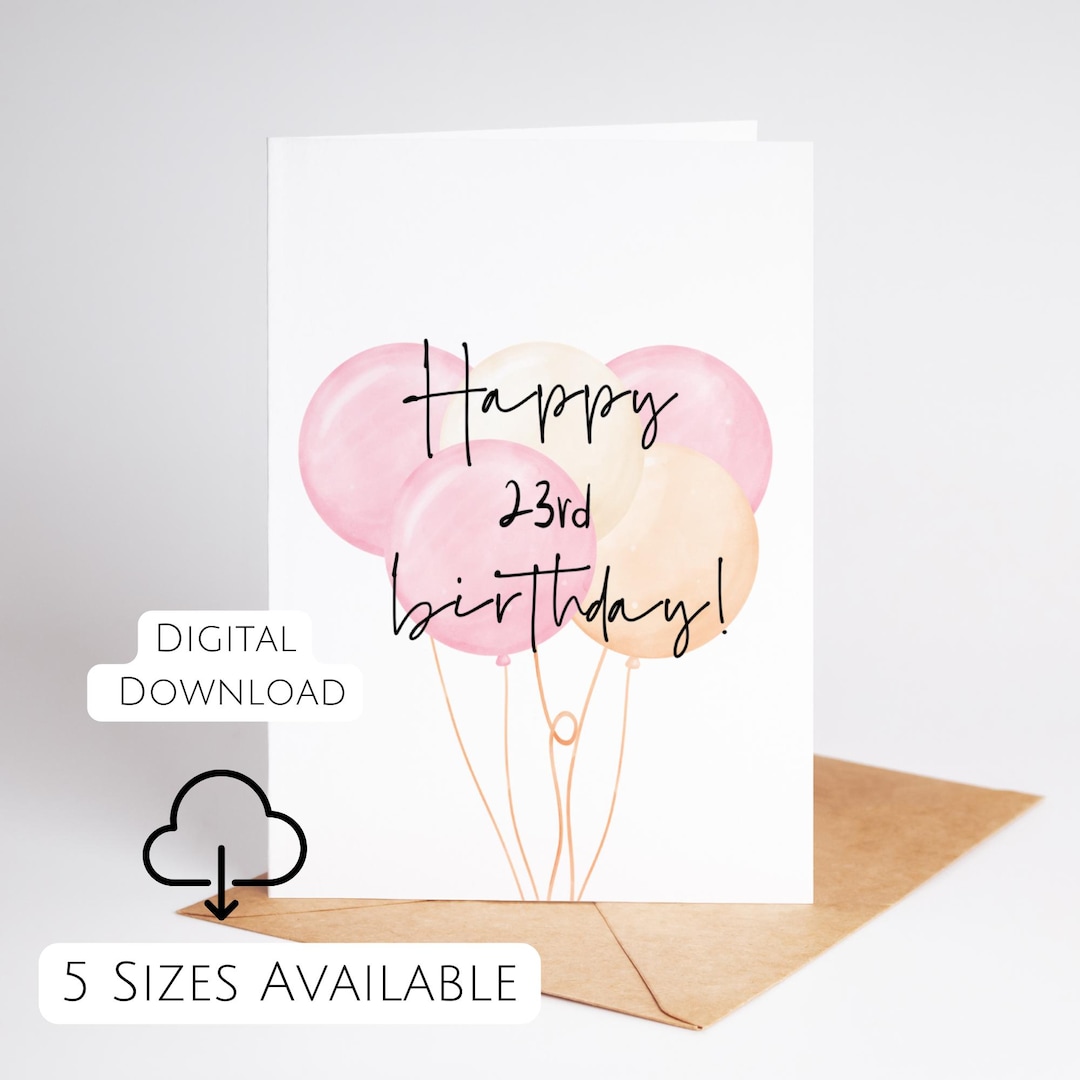 23rd Birthday Card Printable Pink 23rd Bday Card for Her 23 Year Old ...