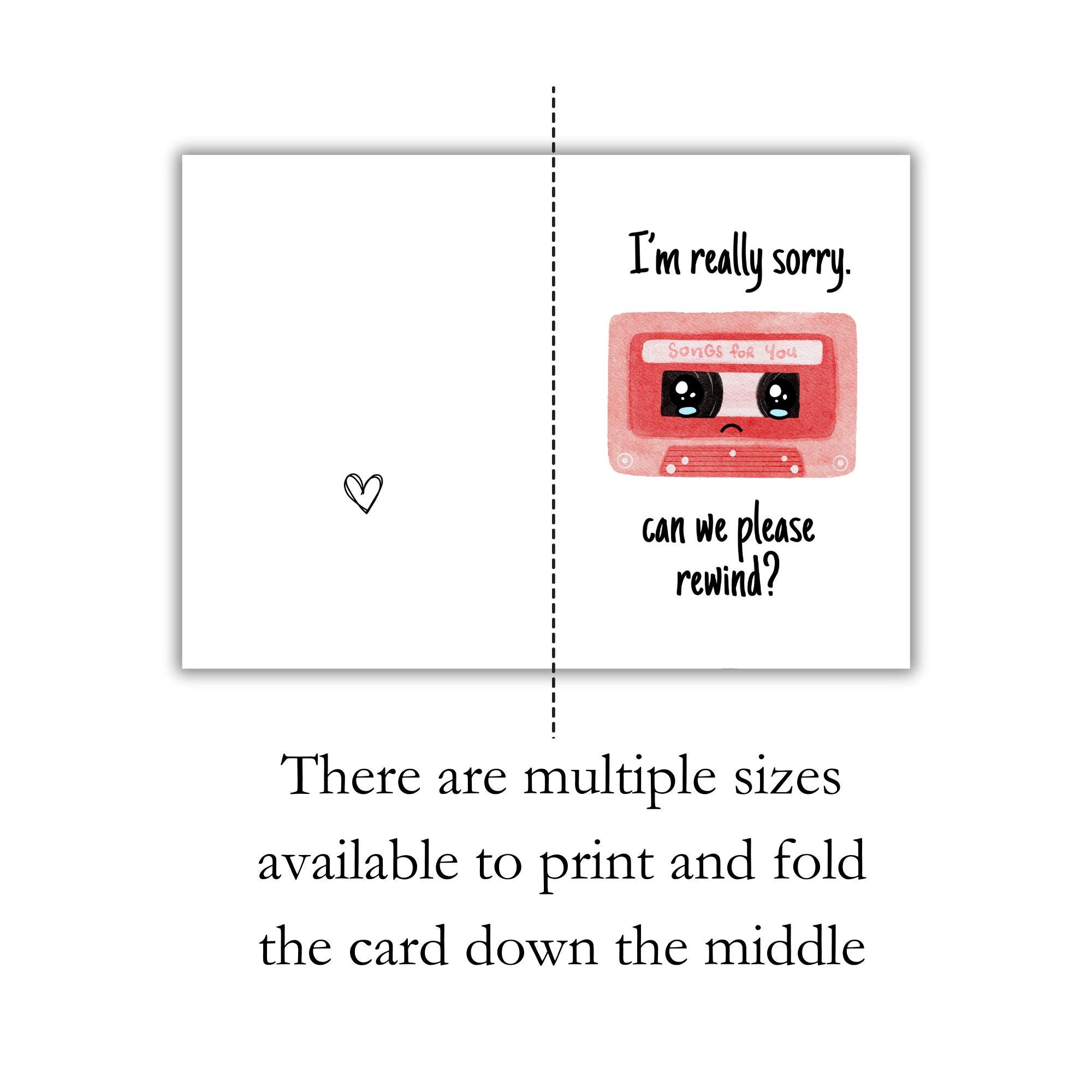 I'm Sorry Card Printable Forgive Me Card Rewind Cassette Tape Card ...