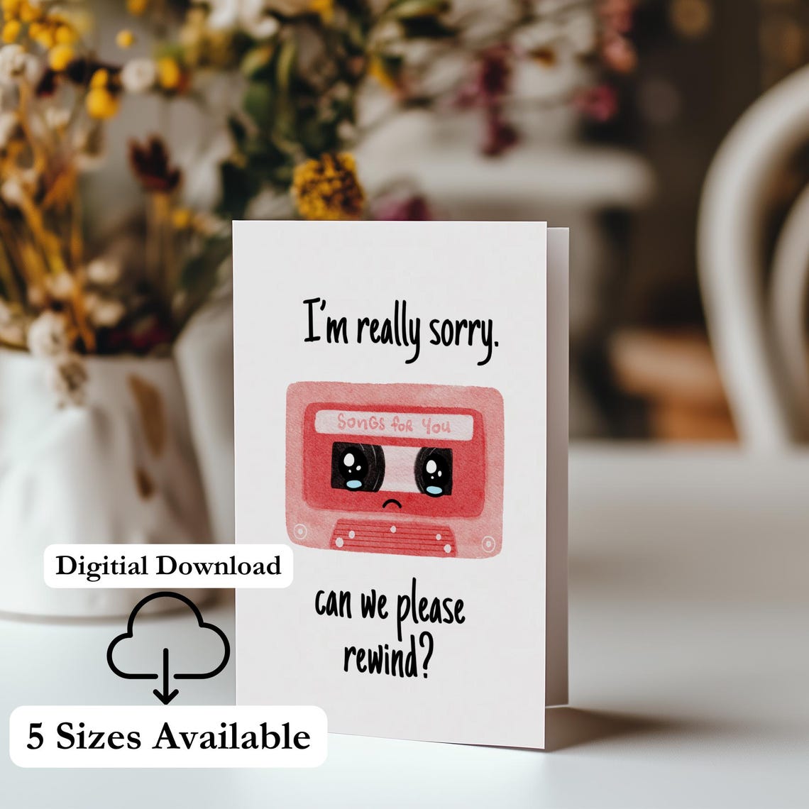 I'm Sorry Card Printable Forgive Me Card Rewind Cassette Tape Card ...