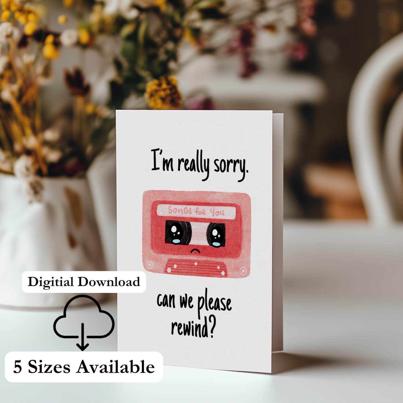 I'm Sorry Card Printable Forgive Me Card Rewind Cassette Tape Card ...