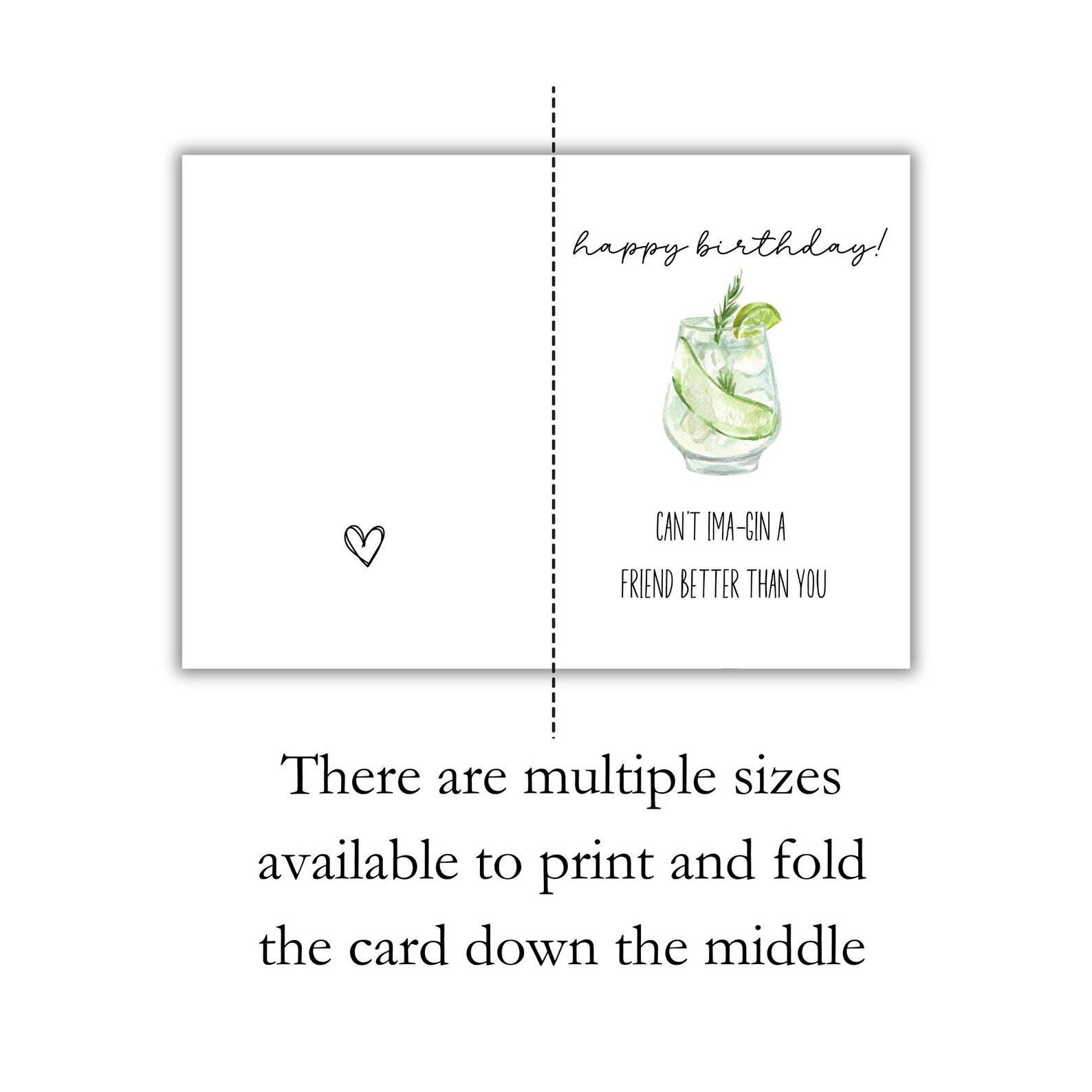 Funny Gin Birthday Card Printable Card for Friend Digital Download Pun ...
