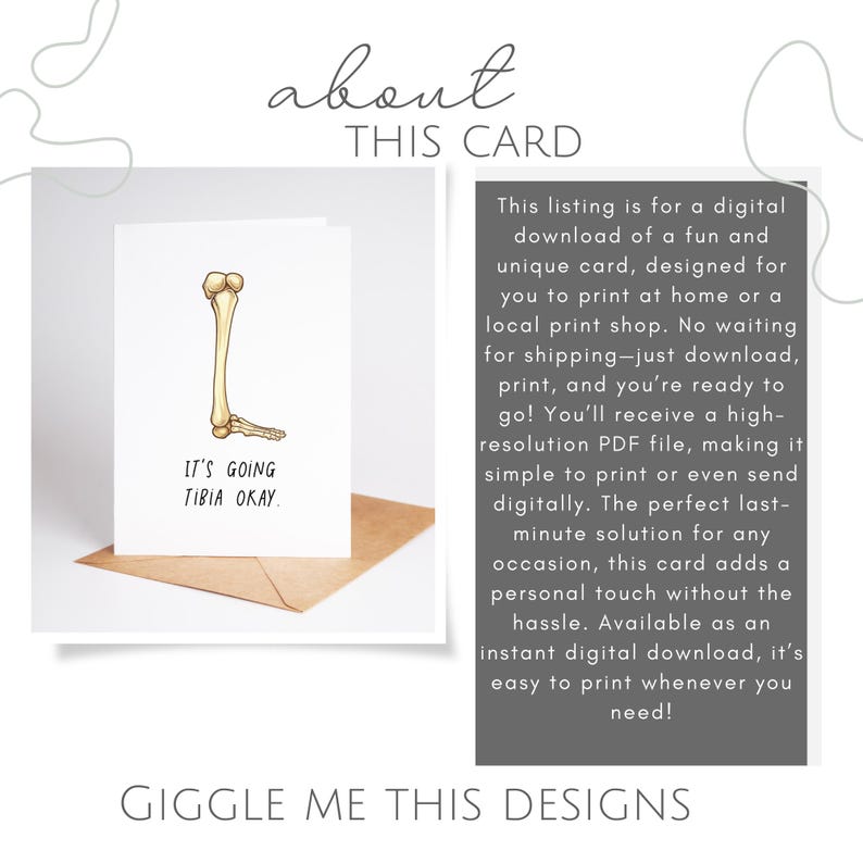 Broken Leg Card Printable Funny Get Well Card It's Going Tibia Okay ...