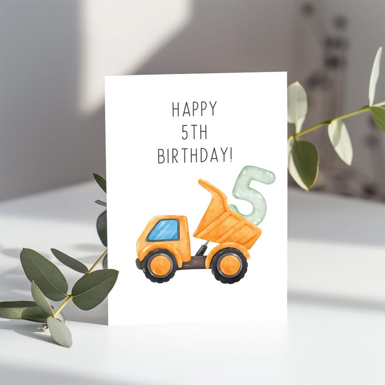 5th Birthday Card Printable Fifth Birthday Card for Boy Dump Truck ...