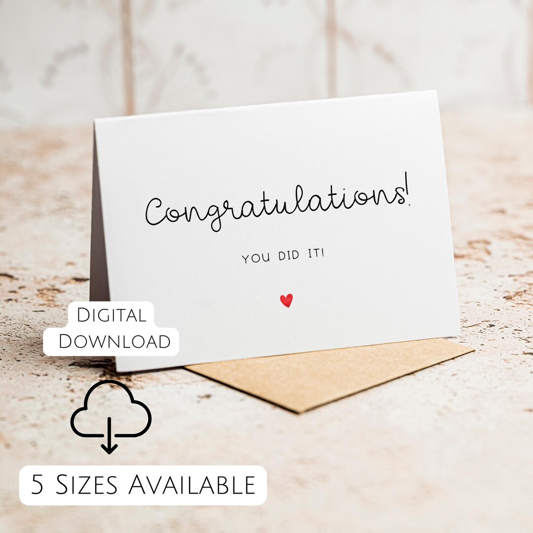 Minimalist Congratulations Card You Did It Printable Greeting Card ...