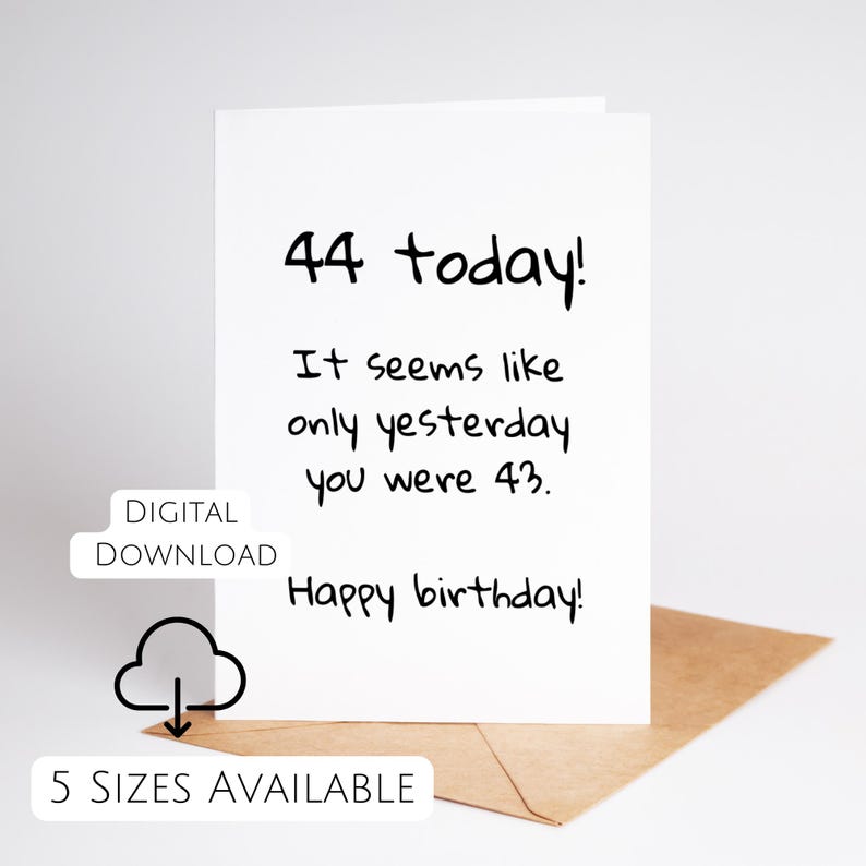 44th Birthday Card Printable Funny 44th Bday Card for Him or Her 44 ...