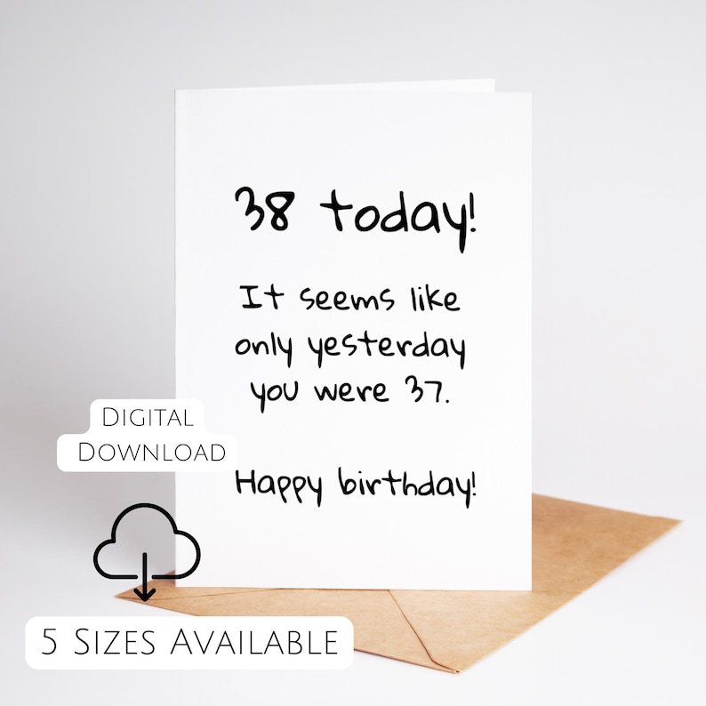 38th Birthday Card Printable Funny 38th Bday Card for Him or Her 38 ...