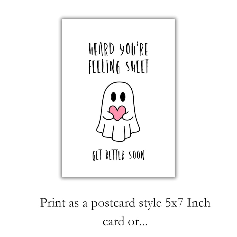 Funny Get Well Soon Card Printable Cute Ghost Pun Card Heard You’re ...