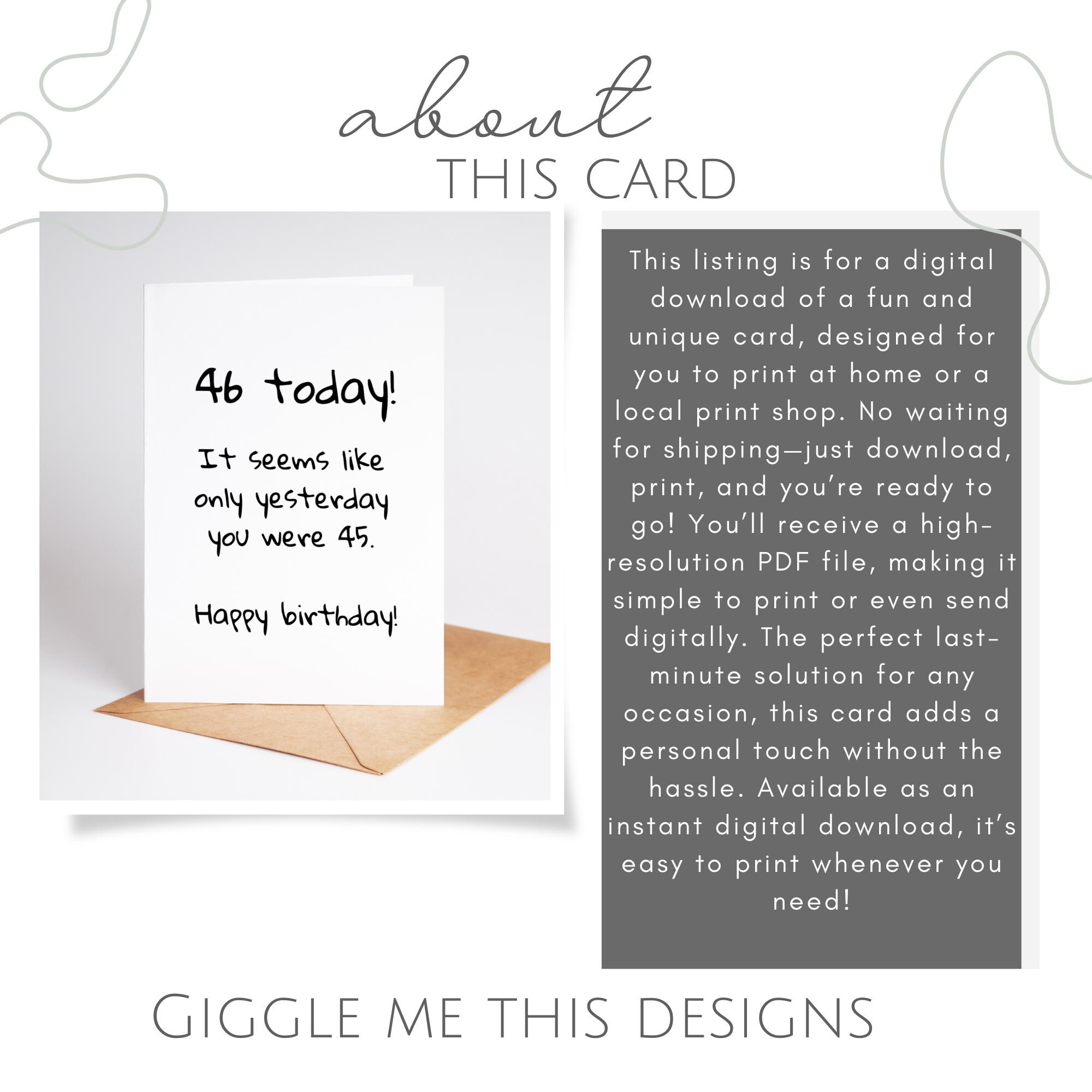 46th Birthday Card Printable Funny 46th Bday Card for Him or Her 46 ...