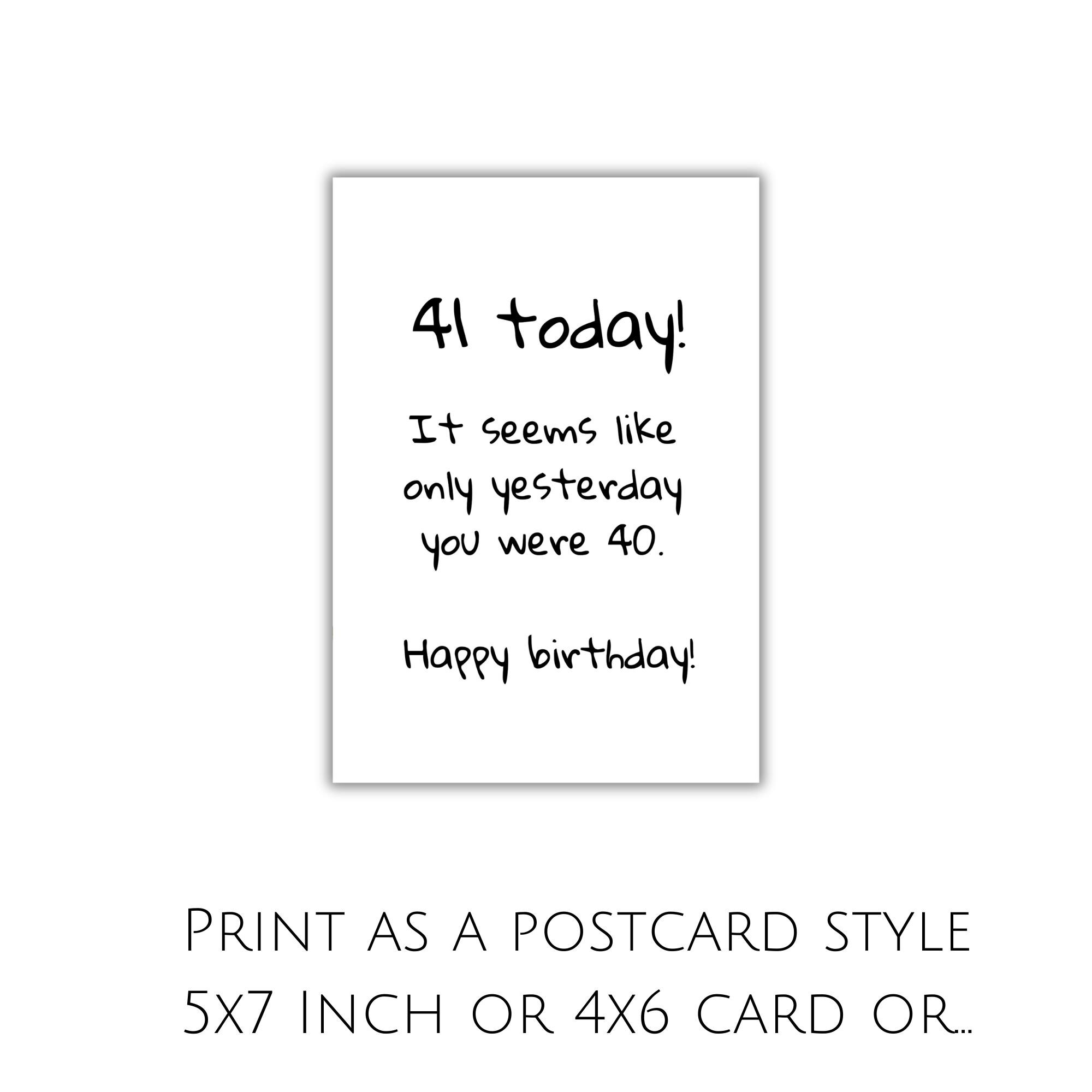 41st Birthday Card Printable Funny 41st Bday Card for Him or Her 41 ...