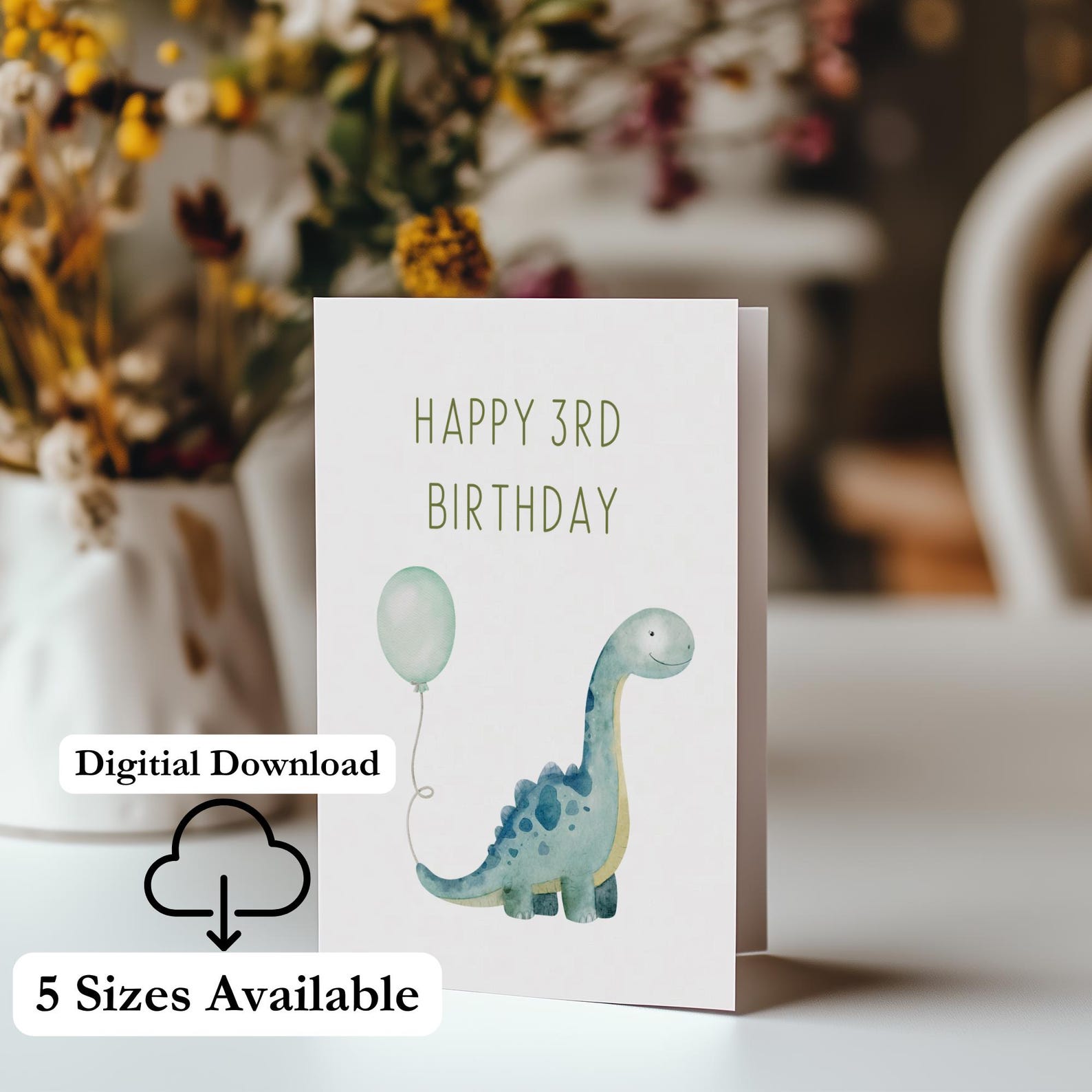 3rd Birthday Card Printable Dinosaur Bday Card for 3 Year Old Boy or ...