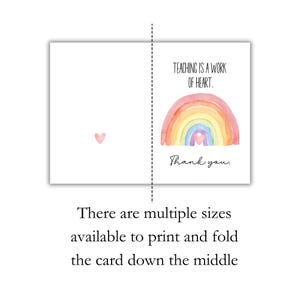 Printable Teacher Thank You Card Rainbow Theme End of Year Gift for ...