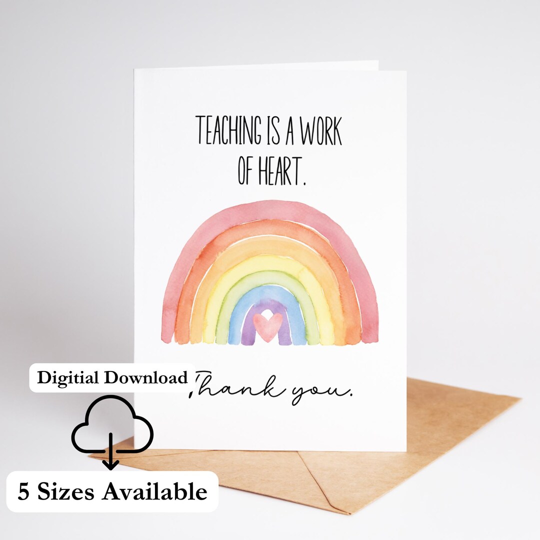 Printable Teacher Thank You Card Rainbow Theme End of Year Gift for ...