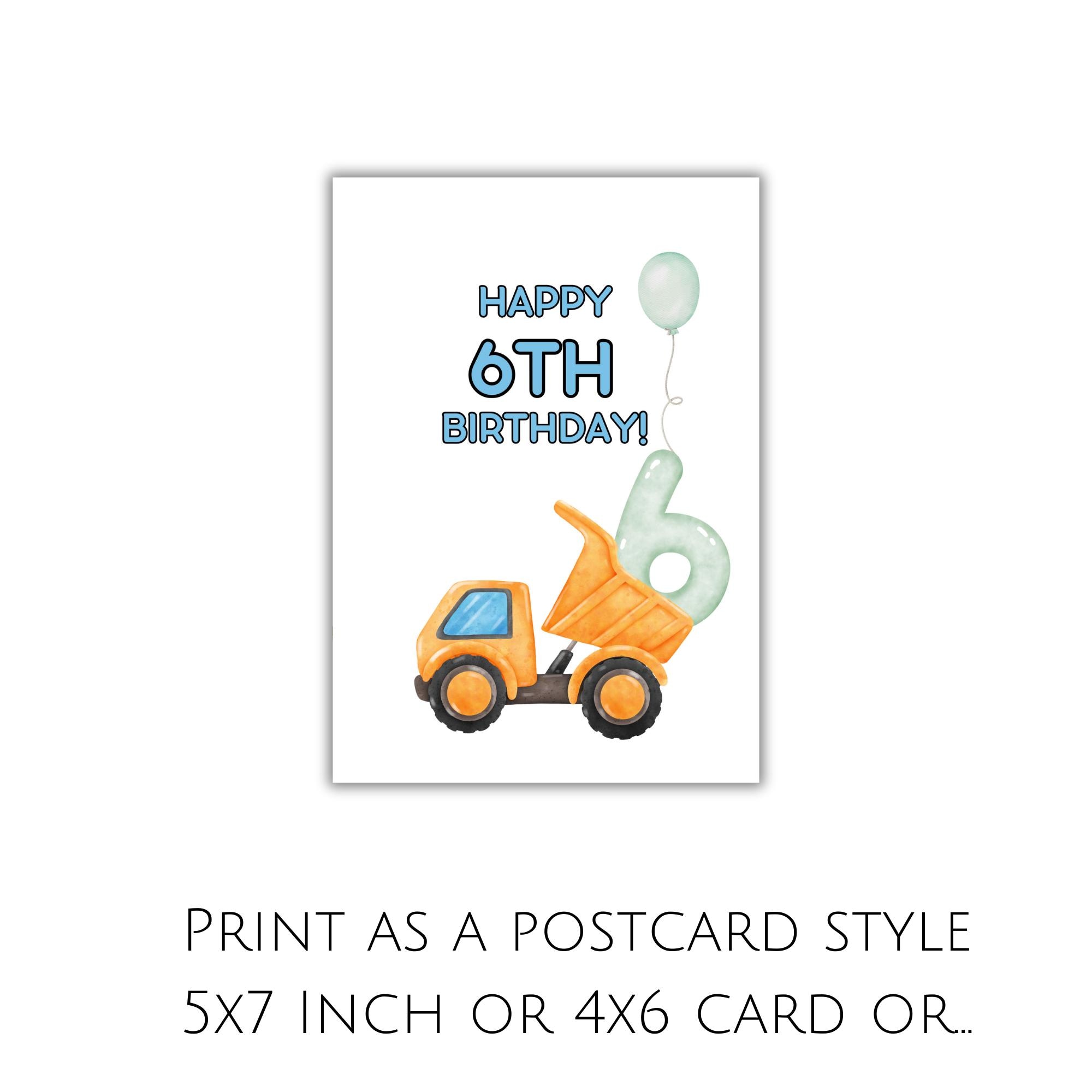 6th Birthday Card Printable Fifth Birthday Card for Boy Dump Truck ...