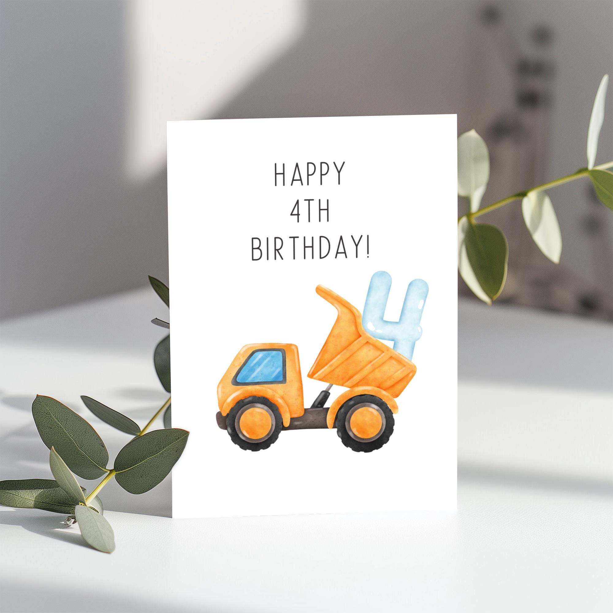 Boy 4th Birthday Card Print at Home 4 Years Old Printable Bday Card for ...