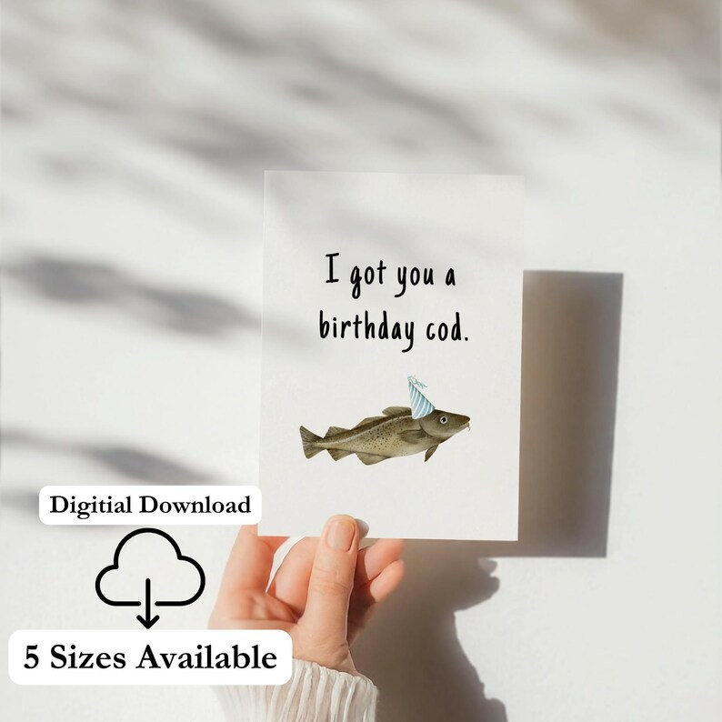 Birthday Cod Funny Printable Dad Joke Bday Card for Him Husband Fishing ...