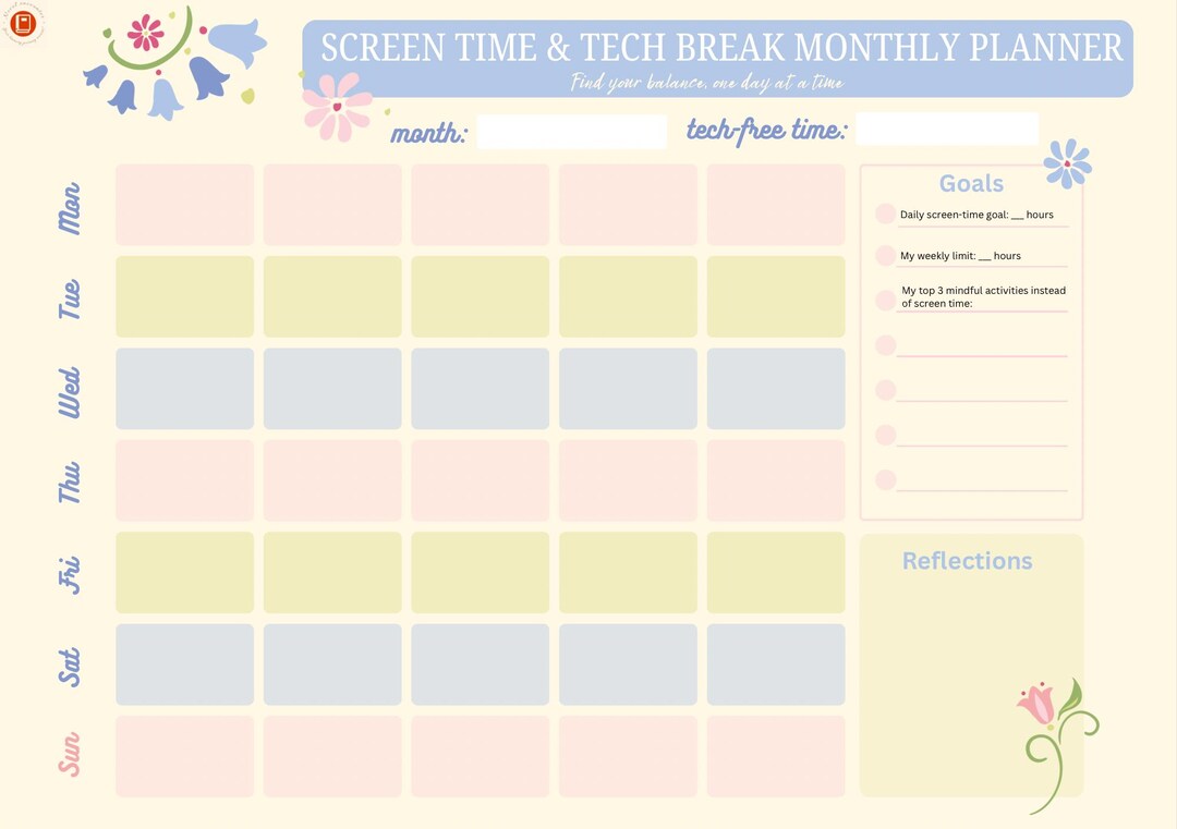 Screen Free Time Tracker Printable | Digital Reward Chart Set | Monthly ...