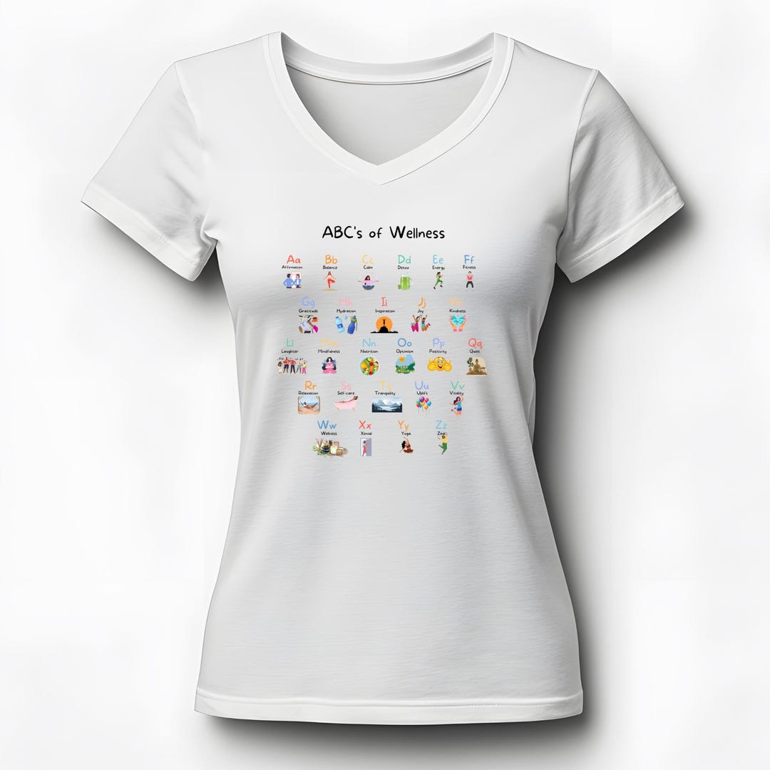 Abc’s of Wellness Personalized V-neck T-shirt | Custom Name Mindfulness ...