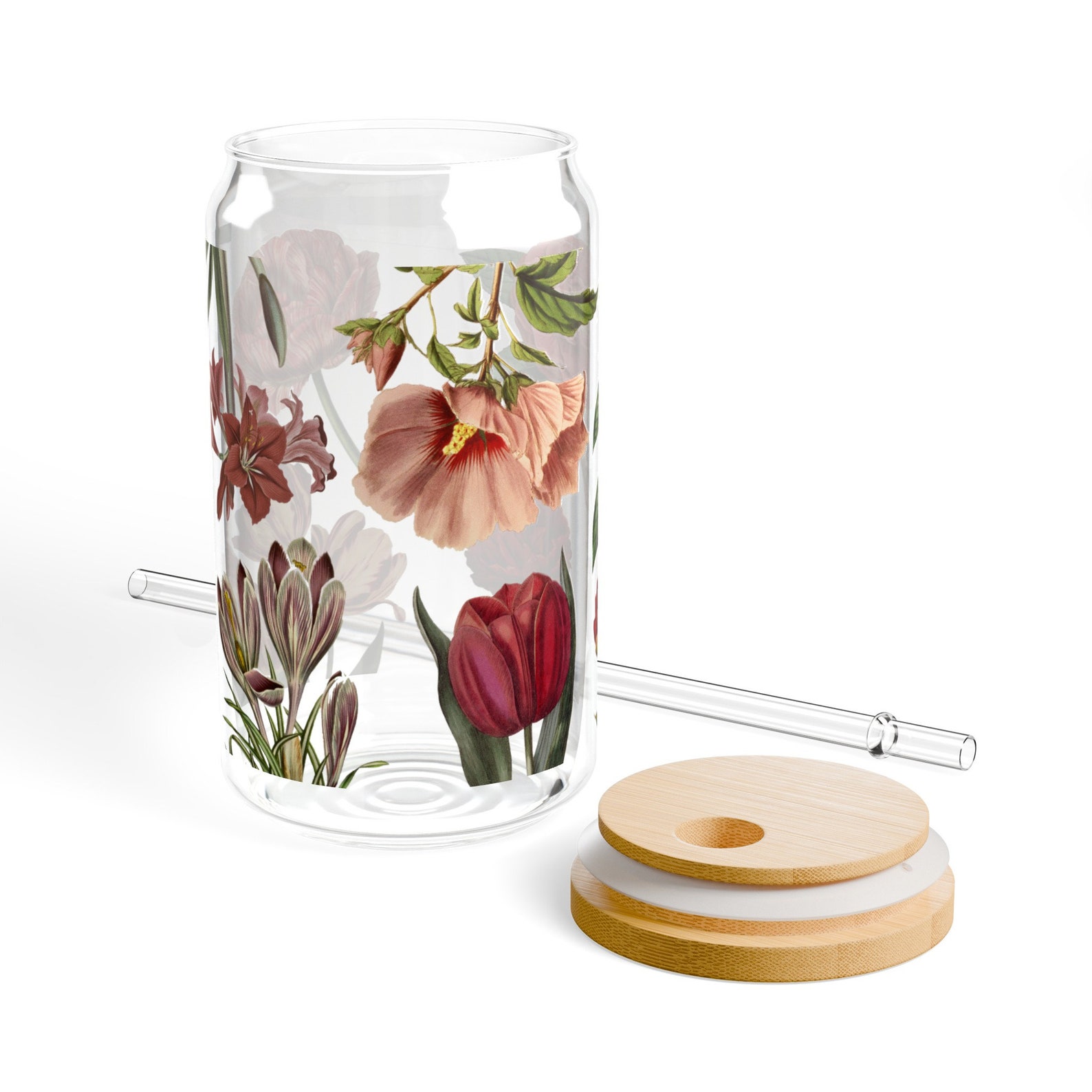 Flower Sipper Glass, Straw Glass Cup, Glass Sipper, Reusable Drinking ...