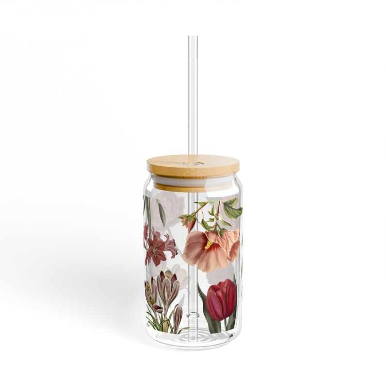 Flower Sipper Glass, Straw Glass Cup, Glass Sipper, Reusable Drinking ...