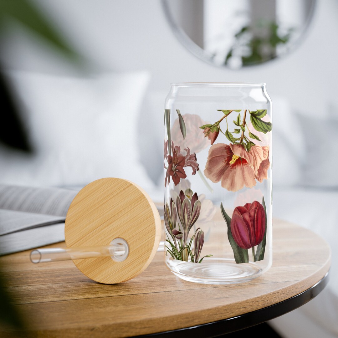 Flower Sipper Glass, Straw Glass Cup, Glass Sipper, Reusable Drinking ...