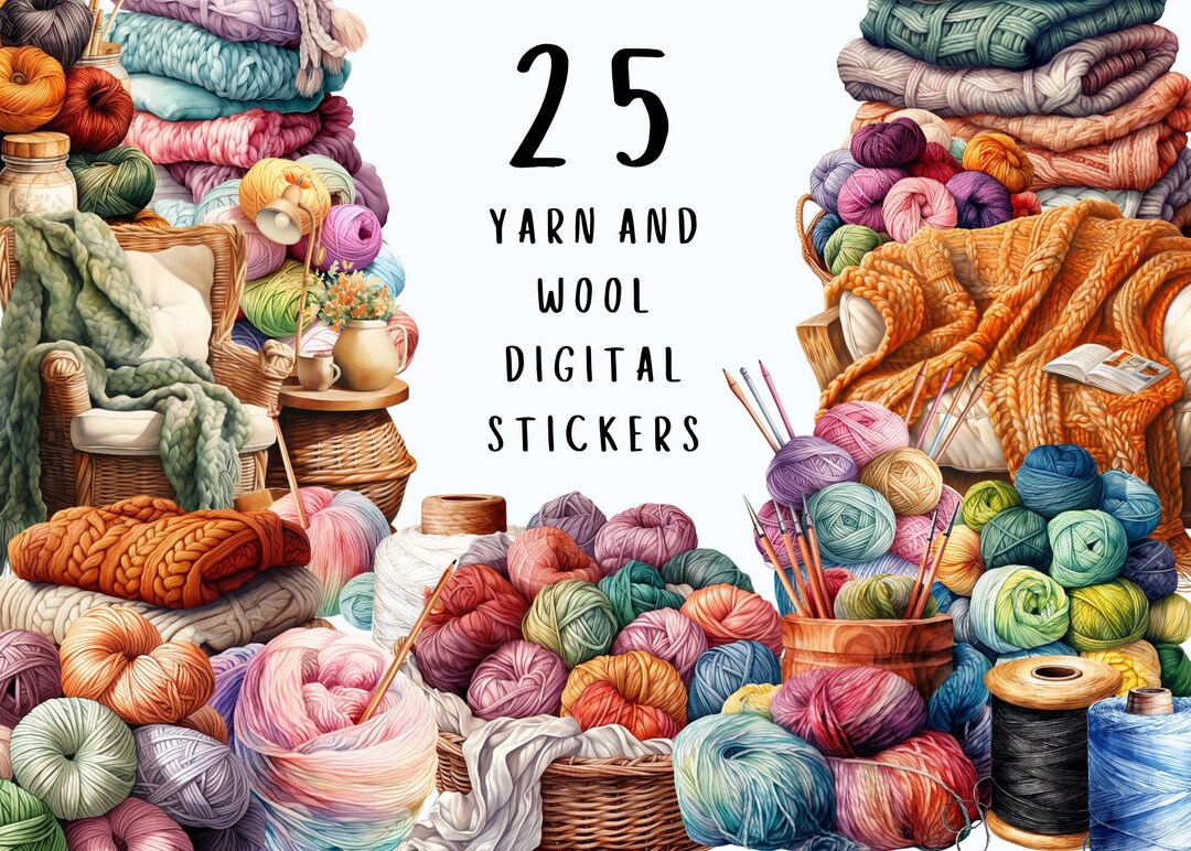 25 Yarn and Wool Digital Stickers Knitting Knitting Theme Stickers Yarn ...