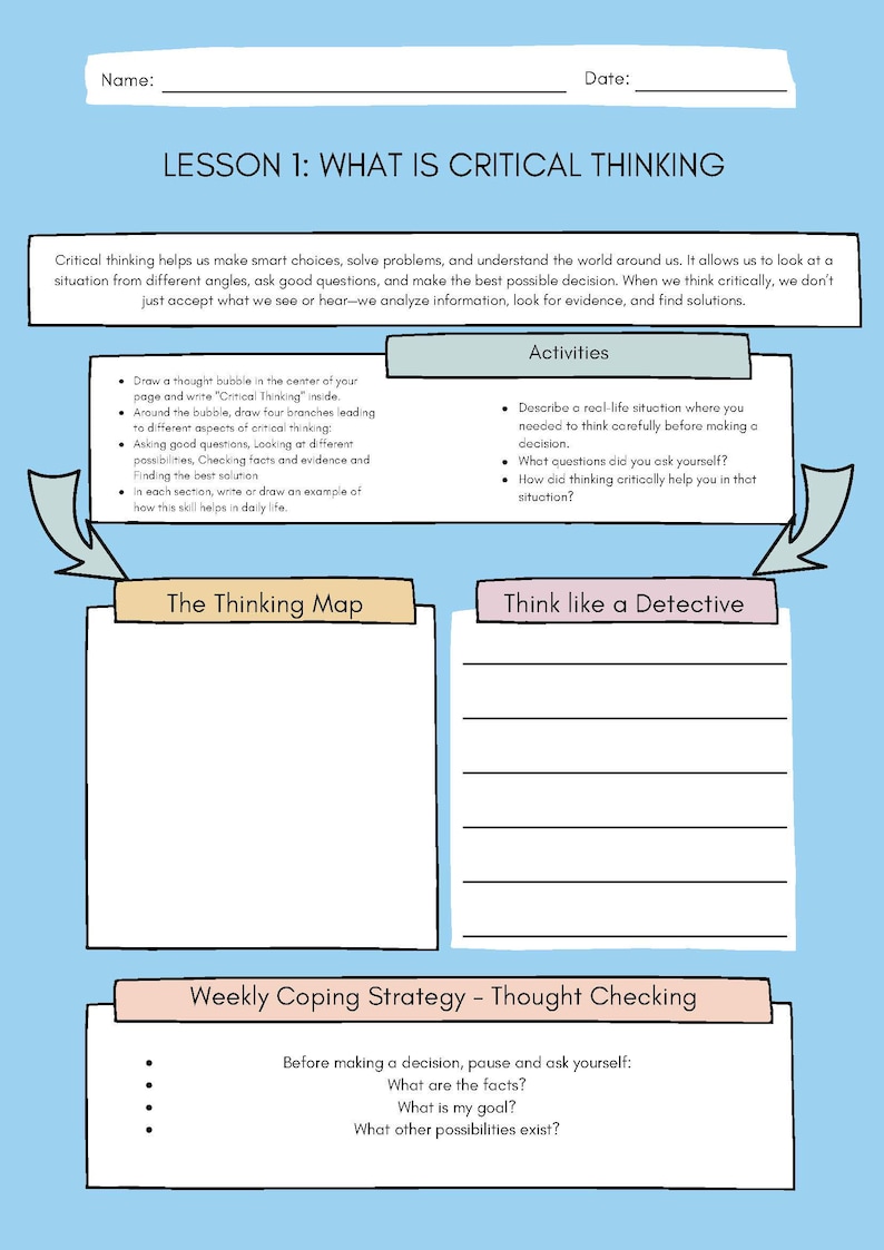 What is Critical Thinking (critical Thinking Worksheet 1/10) - Etsy