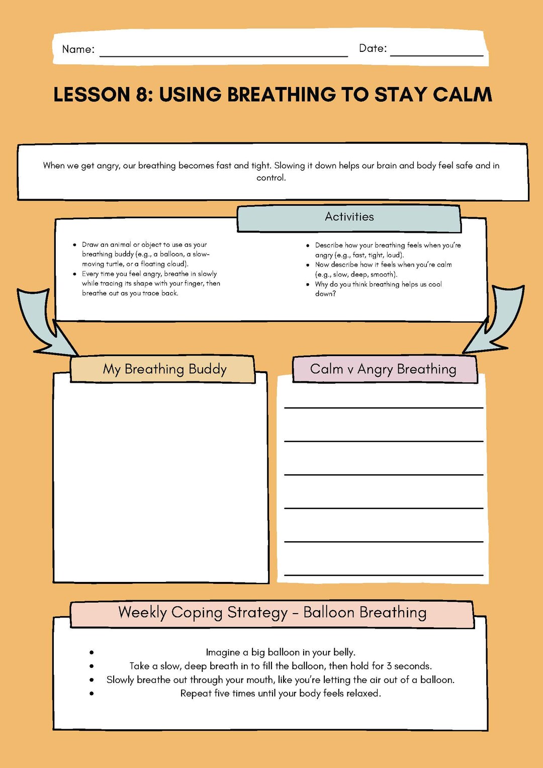 Using Breathing to Stay Calm (anger Worksheet 8/10) - Etsy