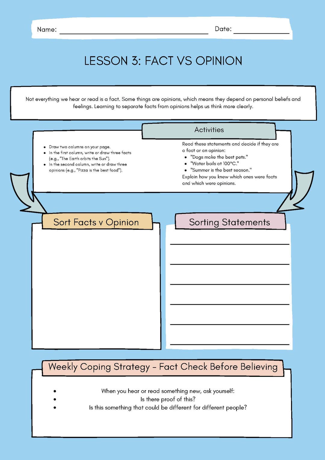 Fact Vs Opinion (critical Thinking Worksheet 3/10) - Etsy