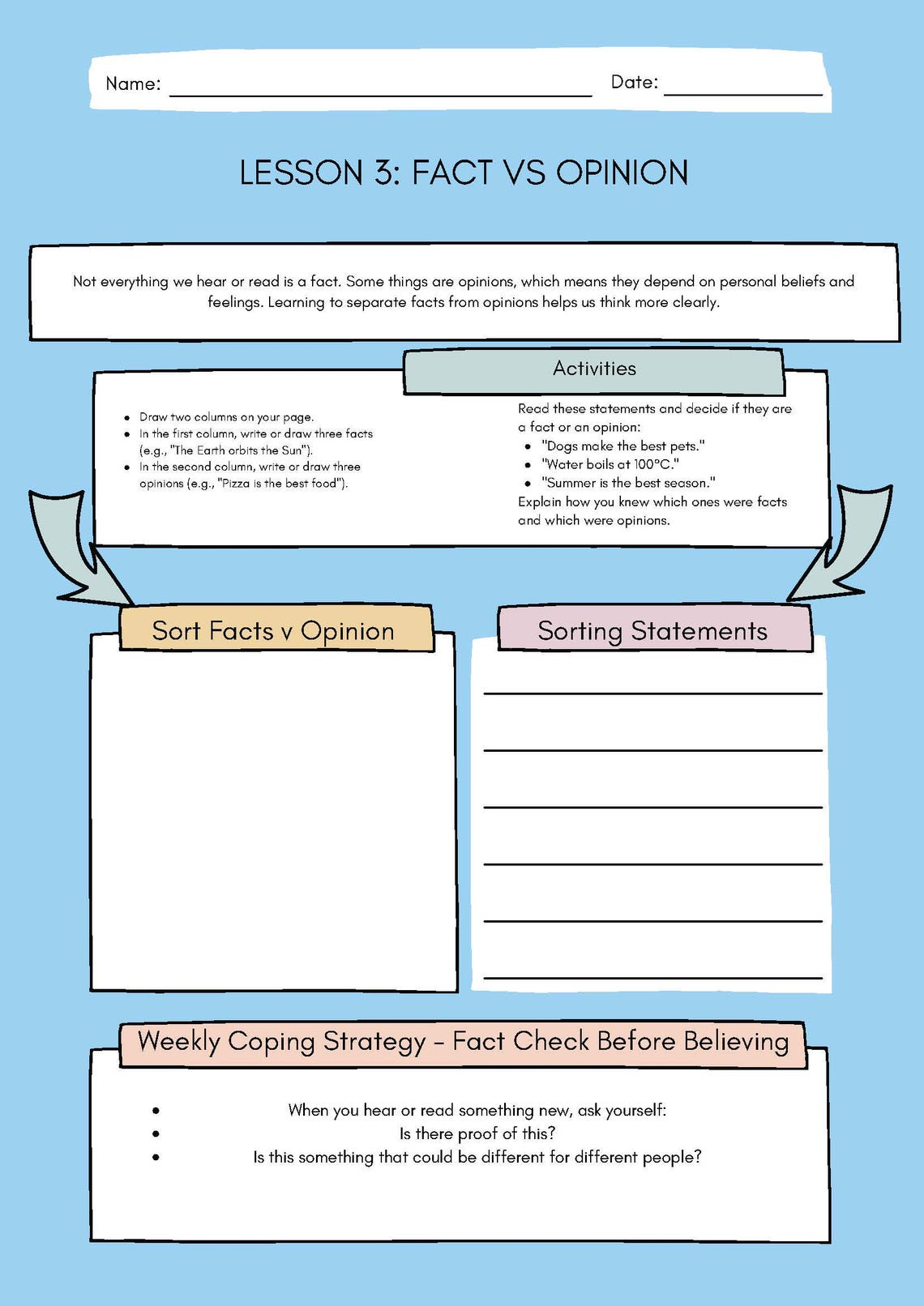 Fact Vs Opinion (critical Thinking Worksheet 3/10) - Etsy