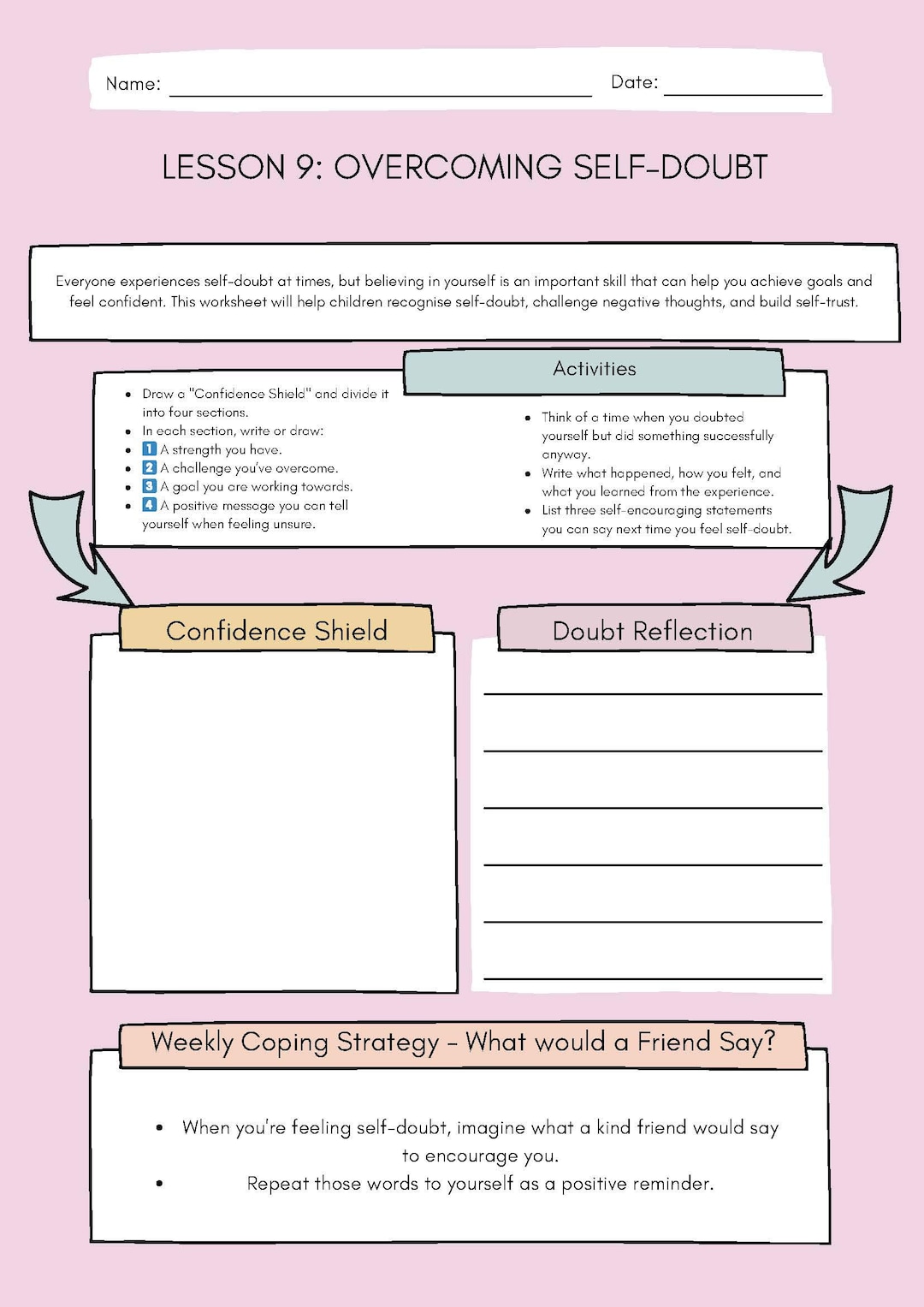 Overcoming Self-doubt (self-esteem Worksheet for Kids 9/10) - Etsy