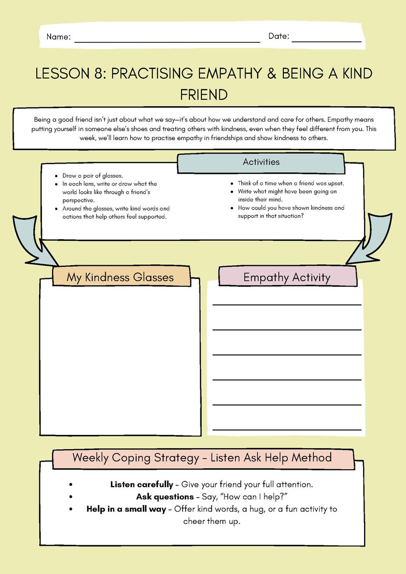 Practicing Empathy and Being Kind (social Skills Worksheet 8/10) - Etsy