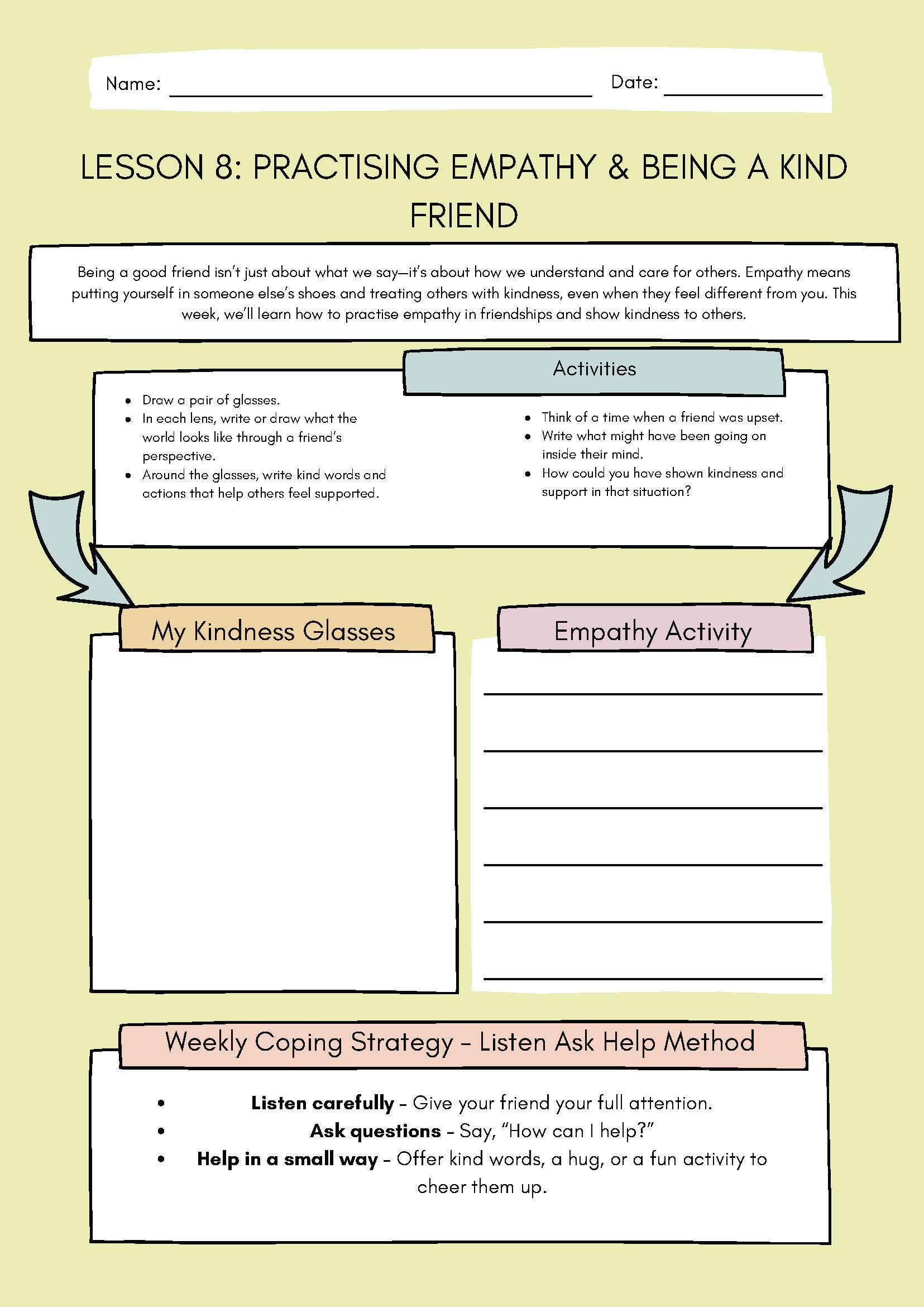 Practicing Empathy and Being Kind (social Skills Worksheet 8/10) - Etsy