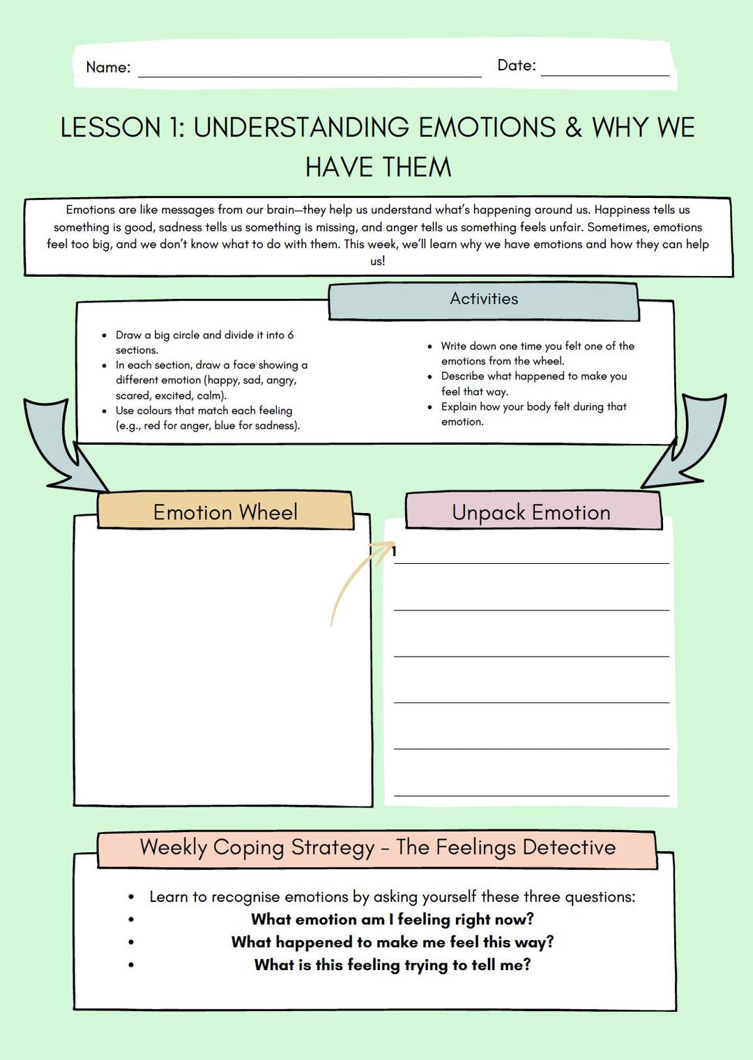 Understanding Emotions (emotional Regulation Worksheet for Kids 1/10 ...