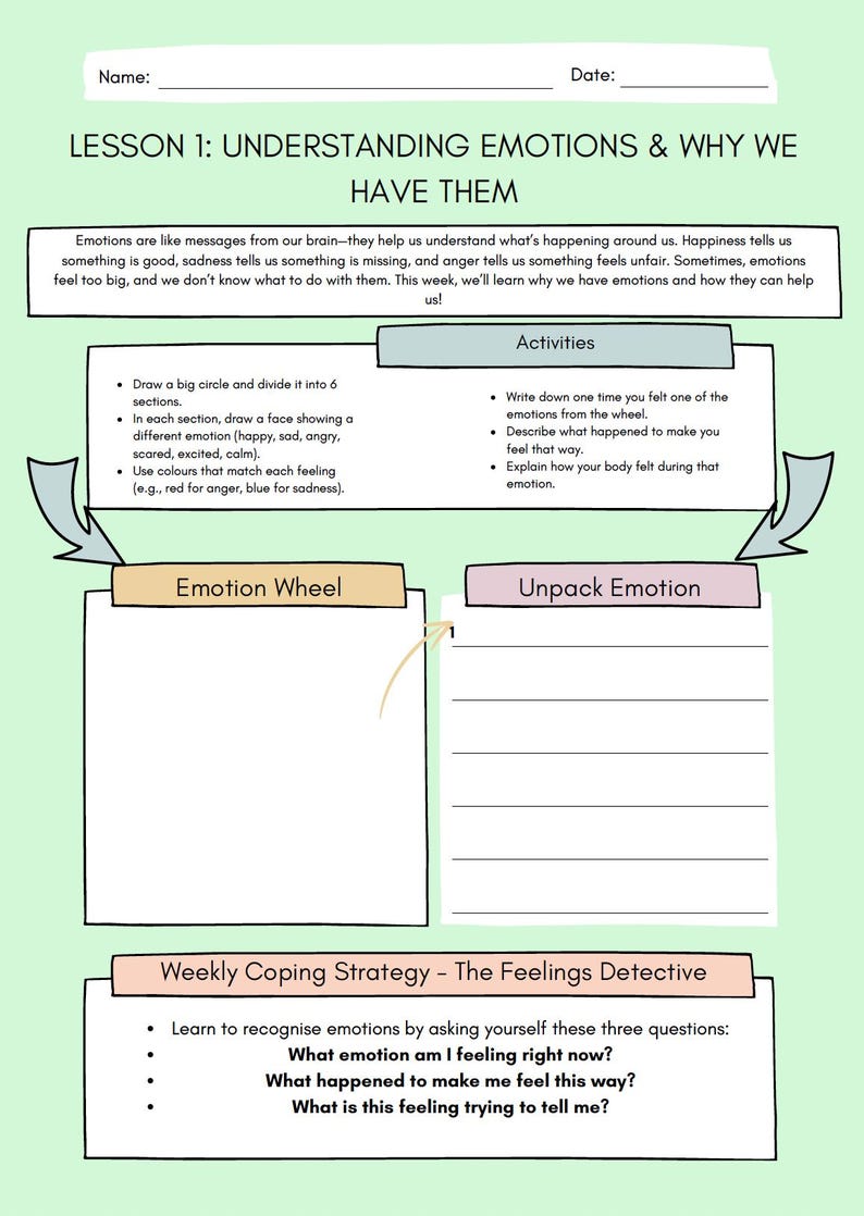 Understanding Emotions (emotional Regulation Worksheet for Kids 1/10 ...