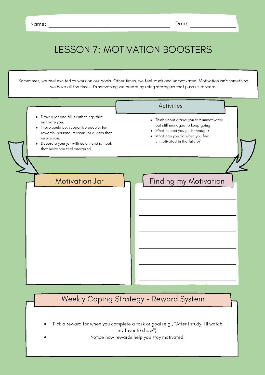 Motivation Boosters (growth Mindset Worksheet for Kids 7/10) - Etsy