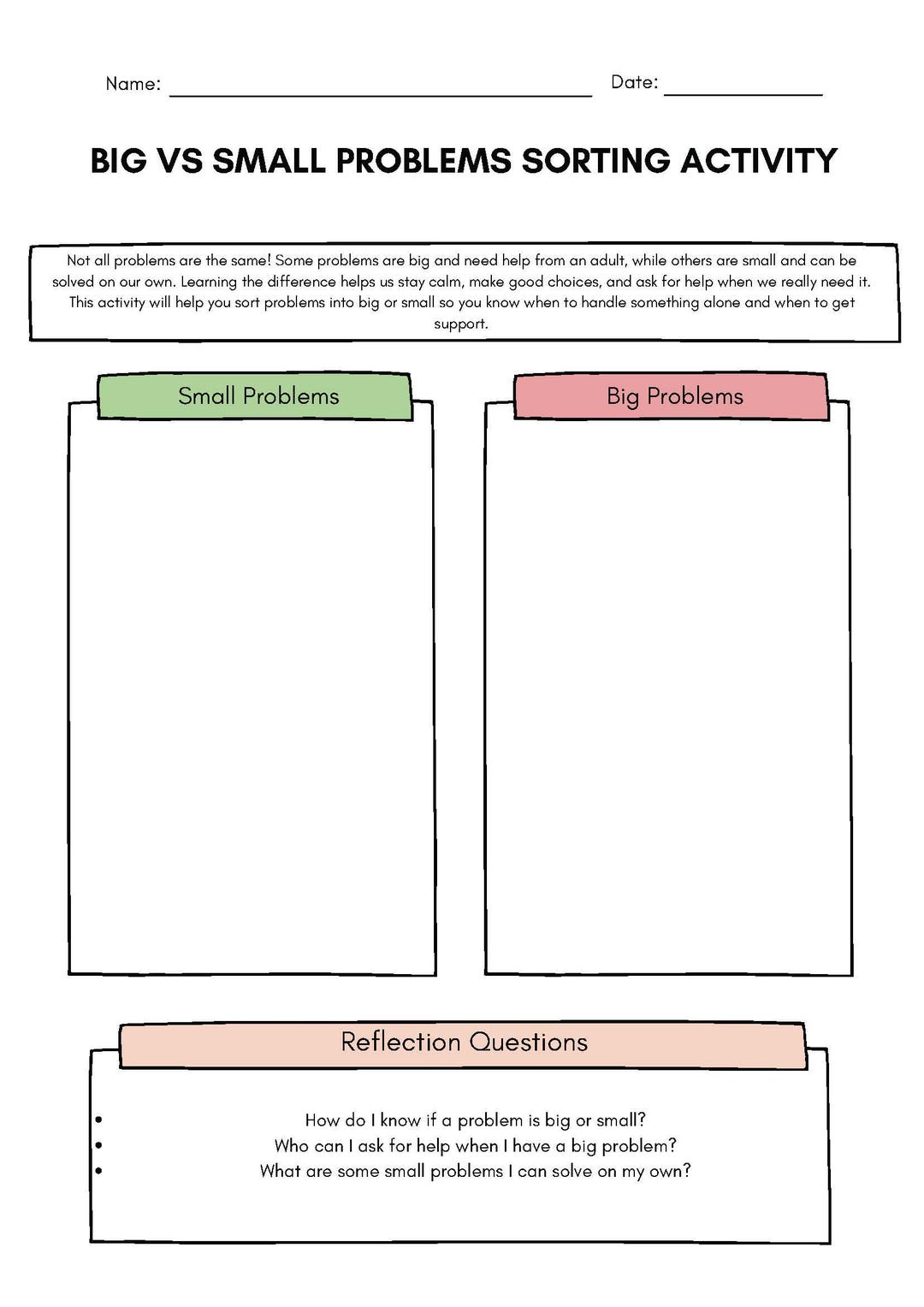 Big Vs. Small Problems Sorting Activity - Etsy
