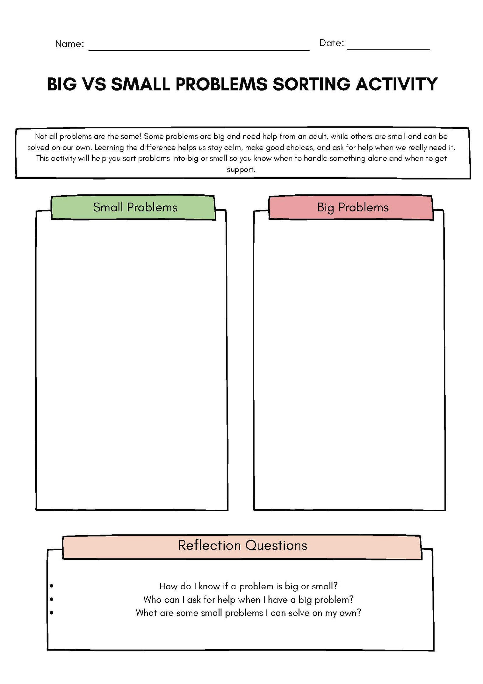 Big Vs. Small Problems Sorting Activity - Etsy