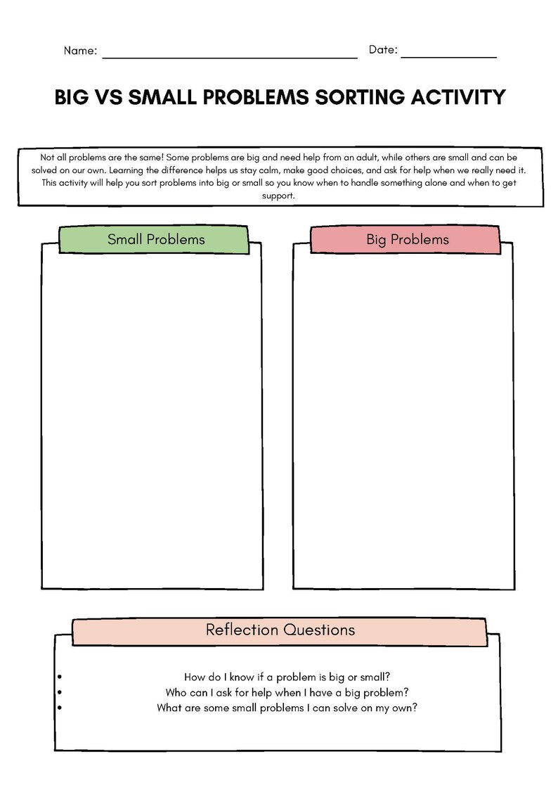 Big Vs. Small Problems Sorting Activity - Etsy