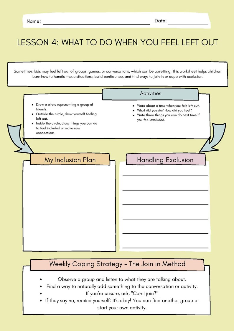 What to Do When You Feel Left Out (social Skills Worksheet 4/10) - Etsy