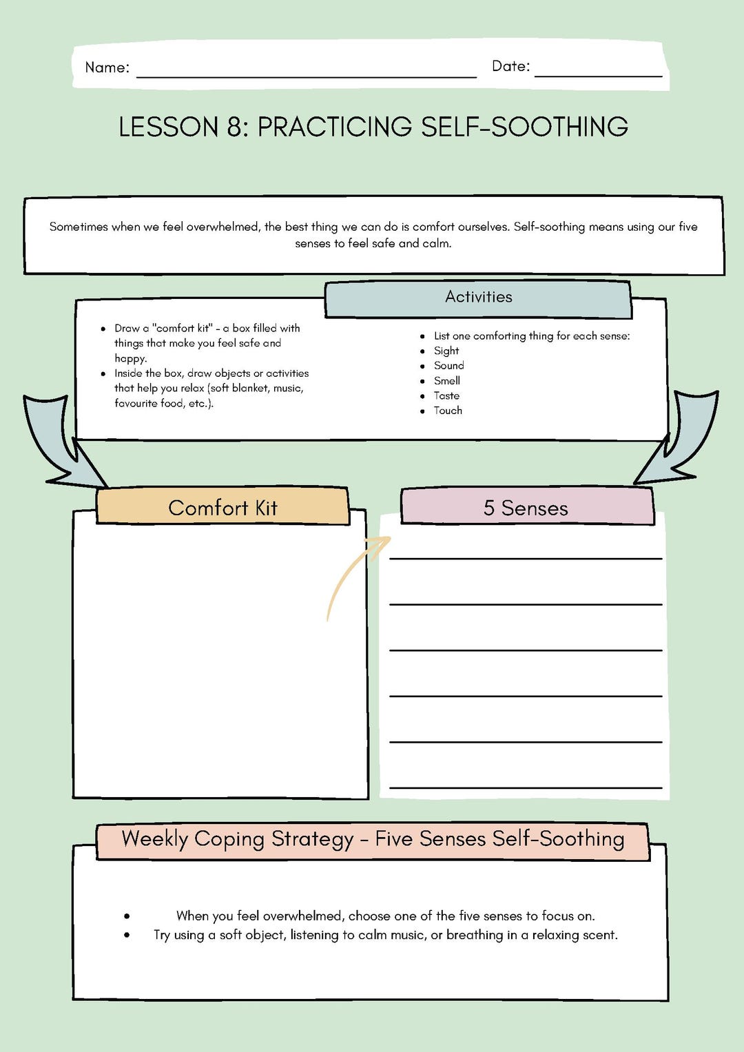 Self-soothing Five Senses (emotional Regulation Worksheet 8/10) - Etsy UK