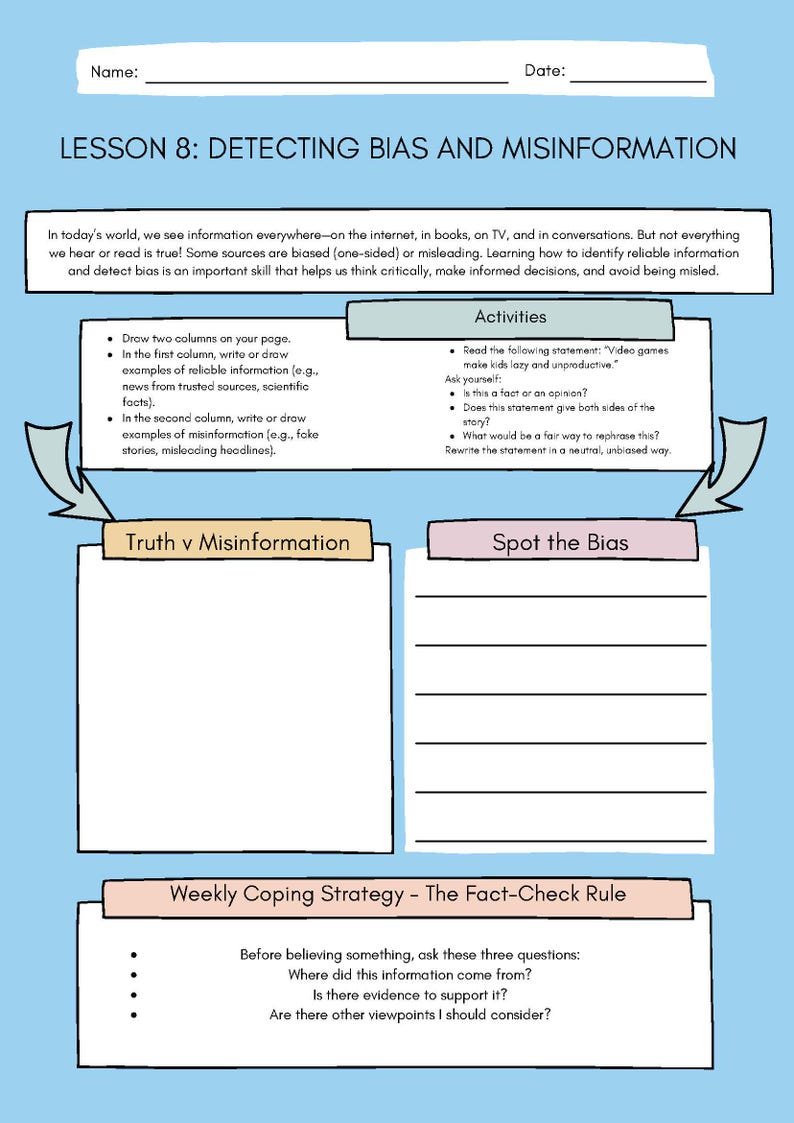 Detecting Bias and Misinformation (critical Thinking Worksheet 8/10) - Etsy