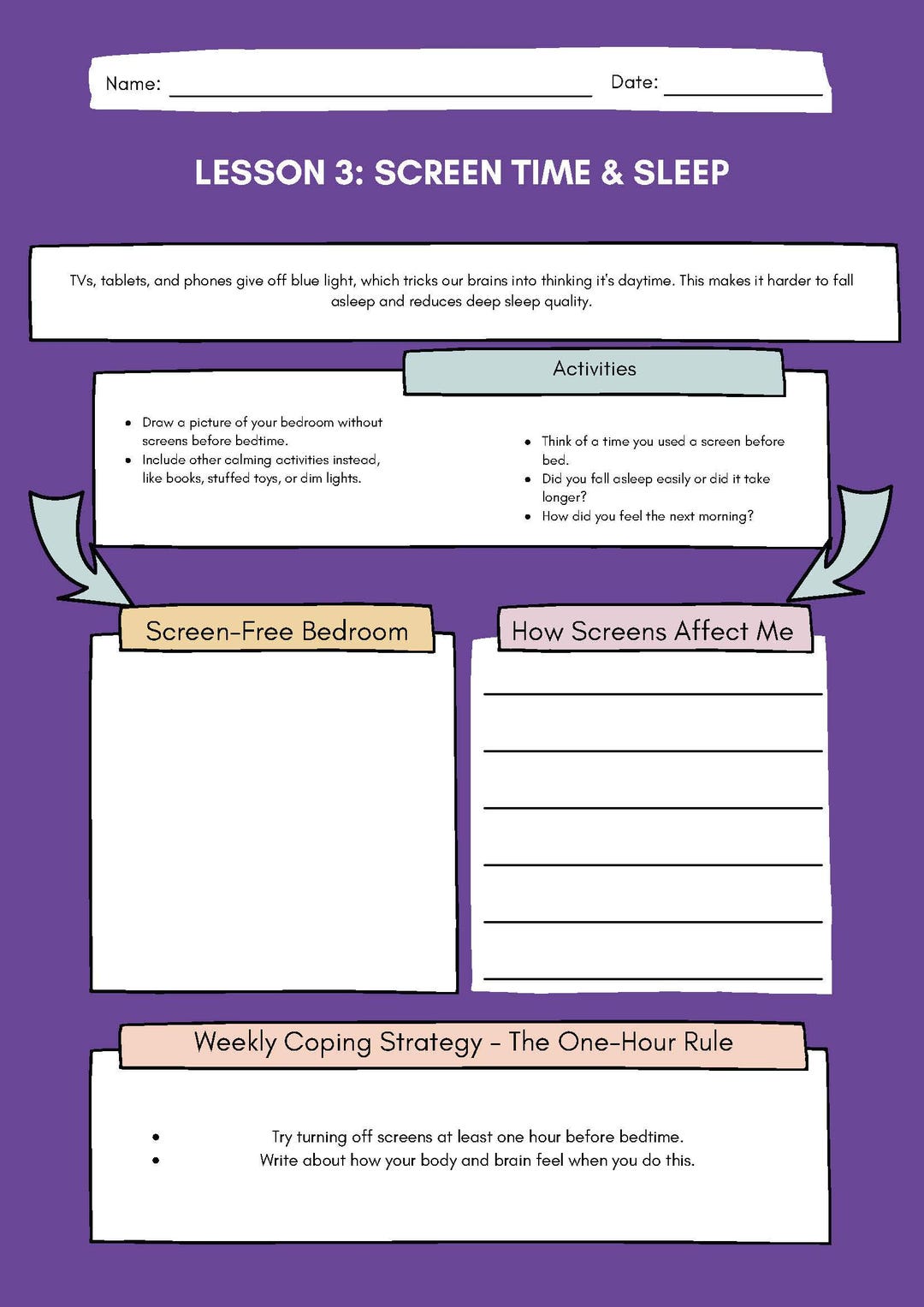 Screen Time & Sleep (sleep Hygiene Worksheet 3/10) - Etsy