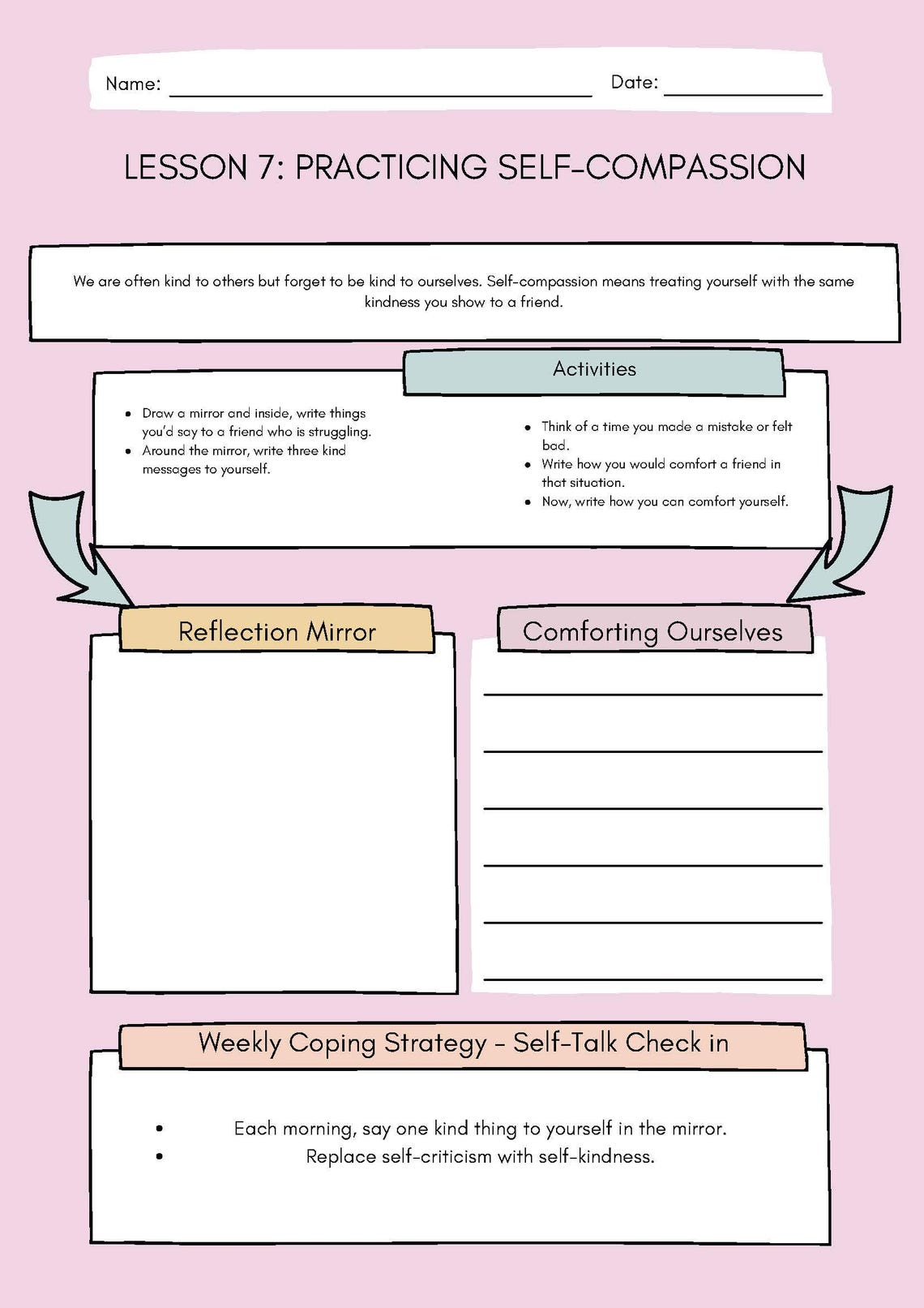 Practicing Self-compassion (self-esteem Worksheet for Kids 7/10) - Etsy